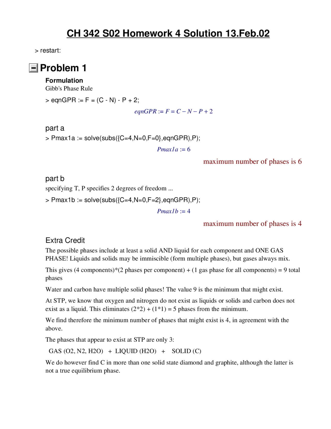 Solution Key For Homework 4 Physical Chemistry Ii Ch 342 Docsity