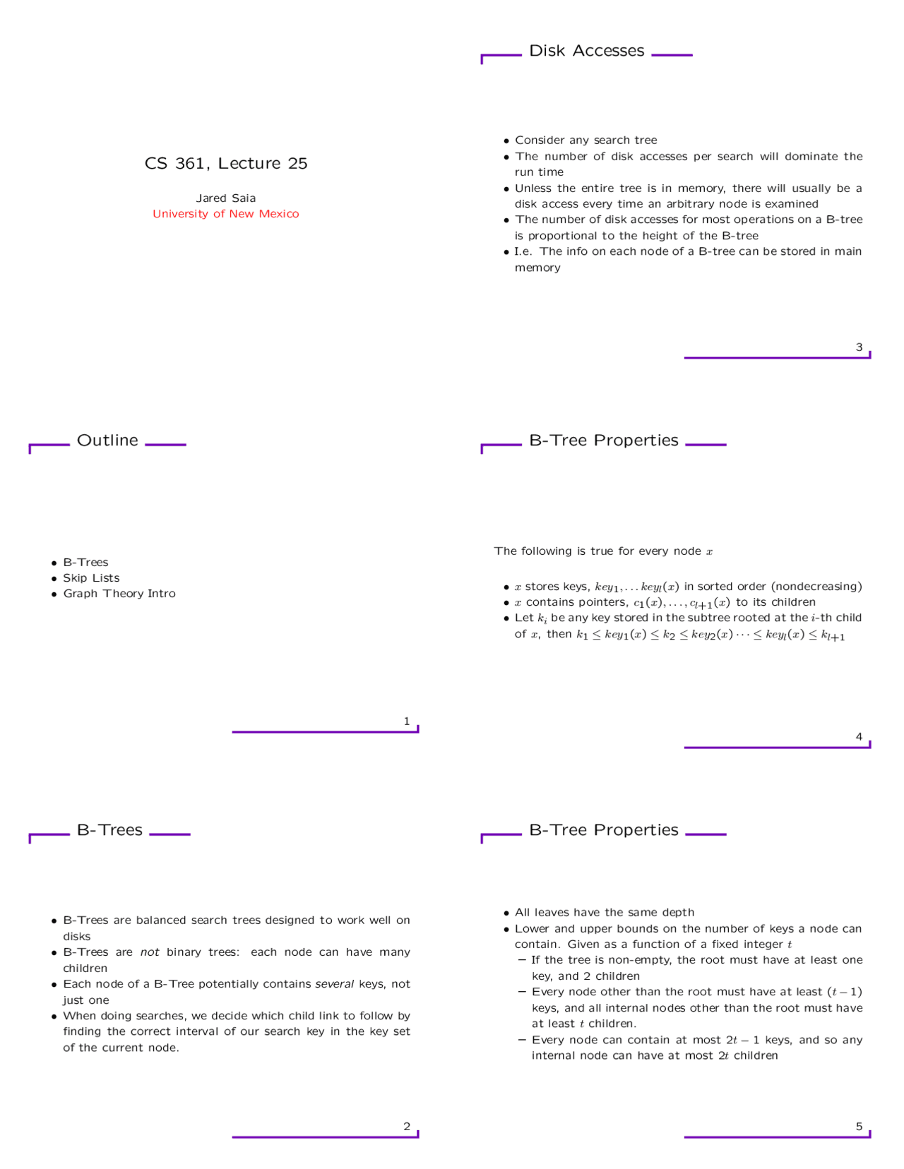 B Trees Skip Lists And Graph Theory Lecture Slides Cs 361l Docsity