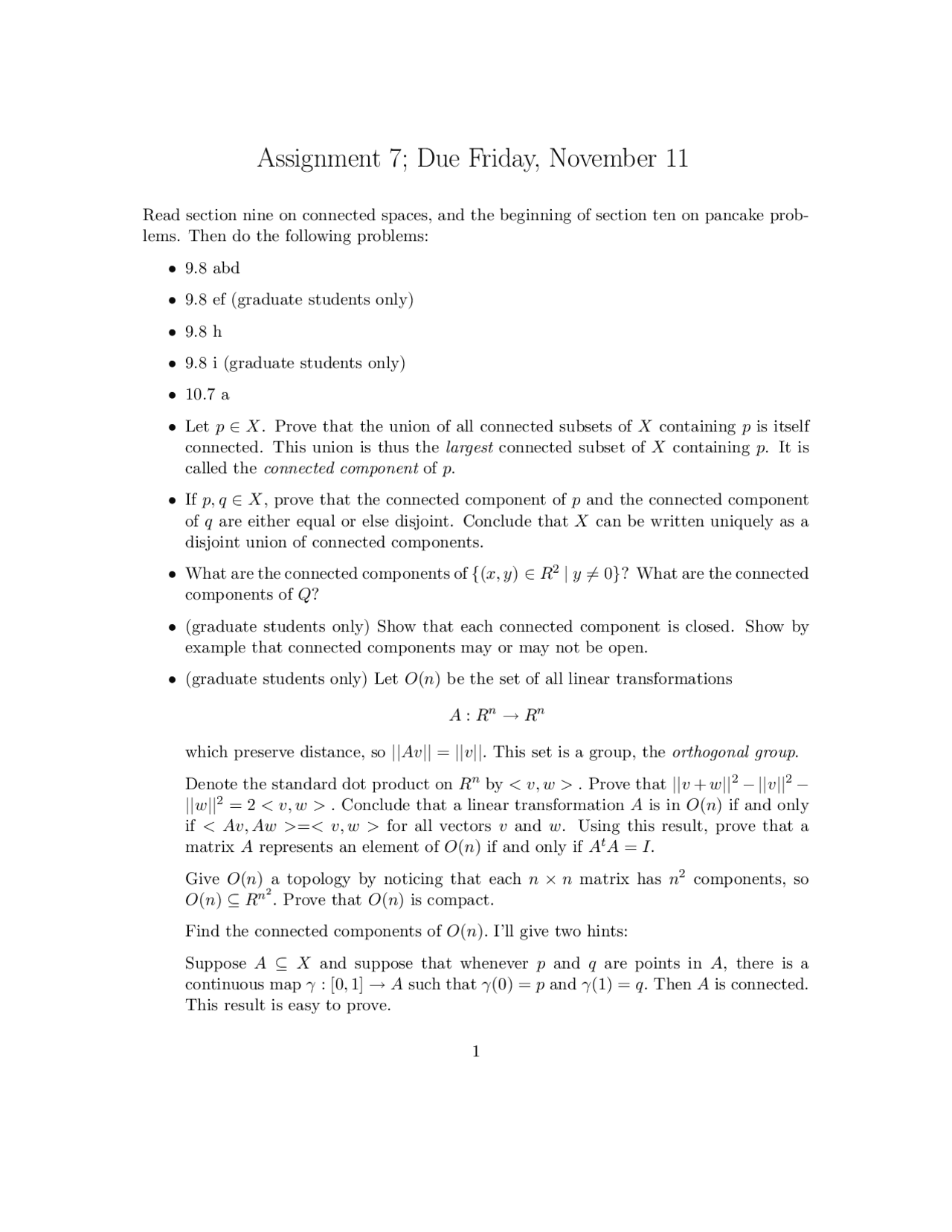 Questions On Introduction To Topology Old Assignment 7 Math 431