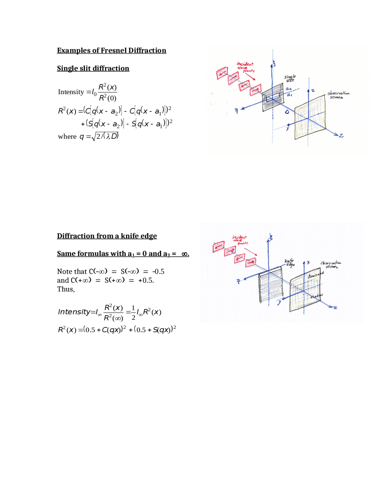 Examples Of Fresnel Diffraction Lecture Notes Phy 405 Docsity
