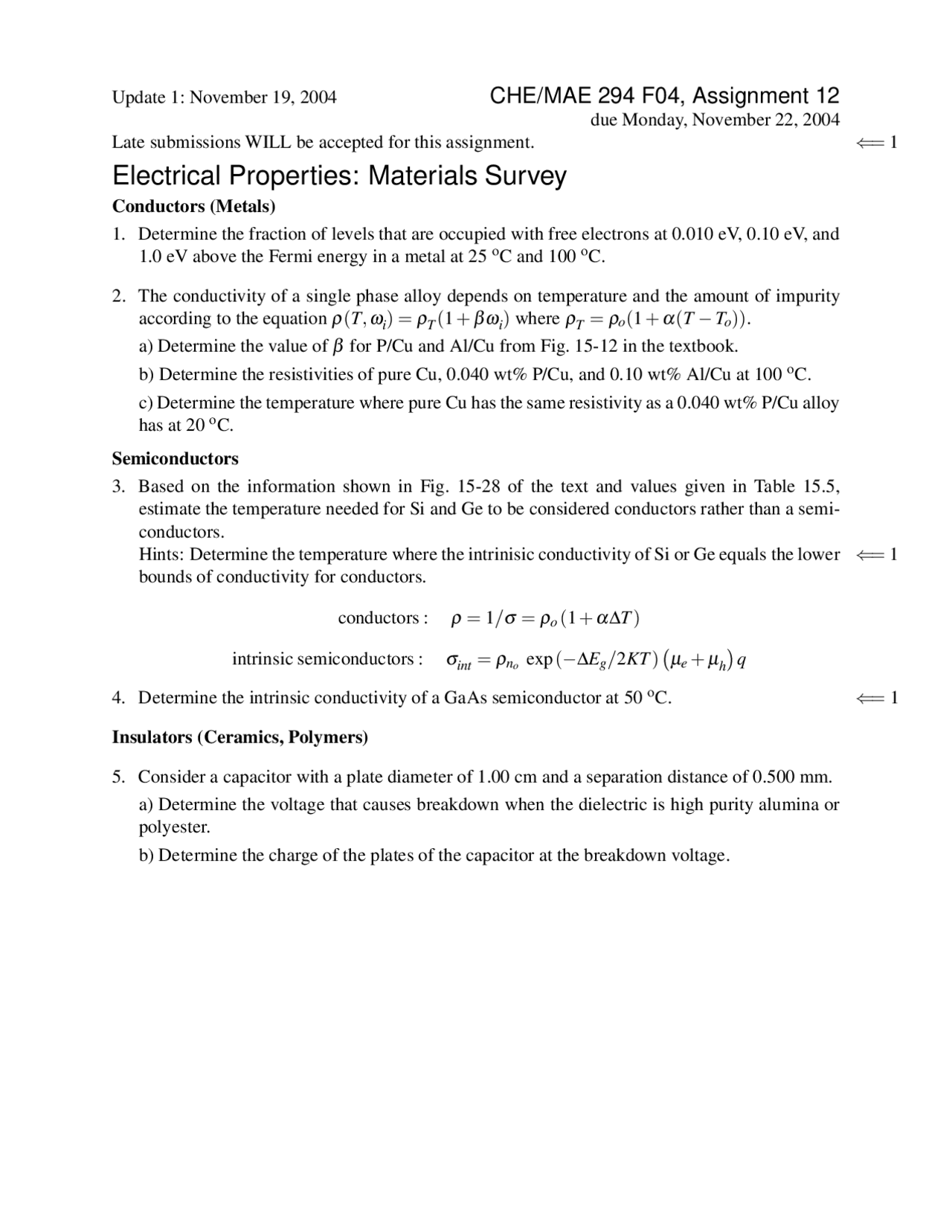 Assignment 12 Problems Nature And Properties Of Materials Che 294