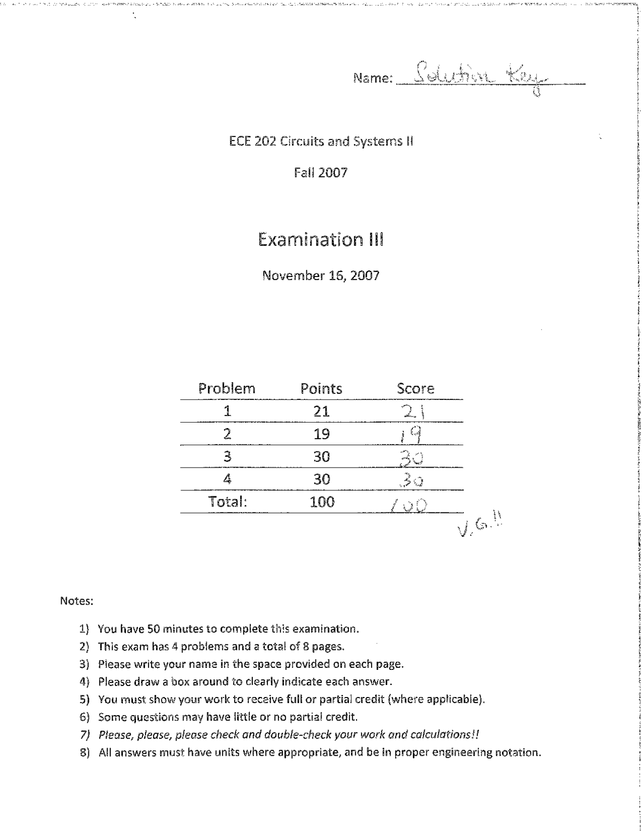 Examination Iii With Resolution Circuits And Systems Ii Ece 202