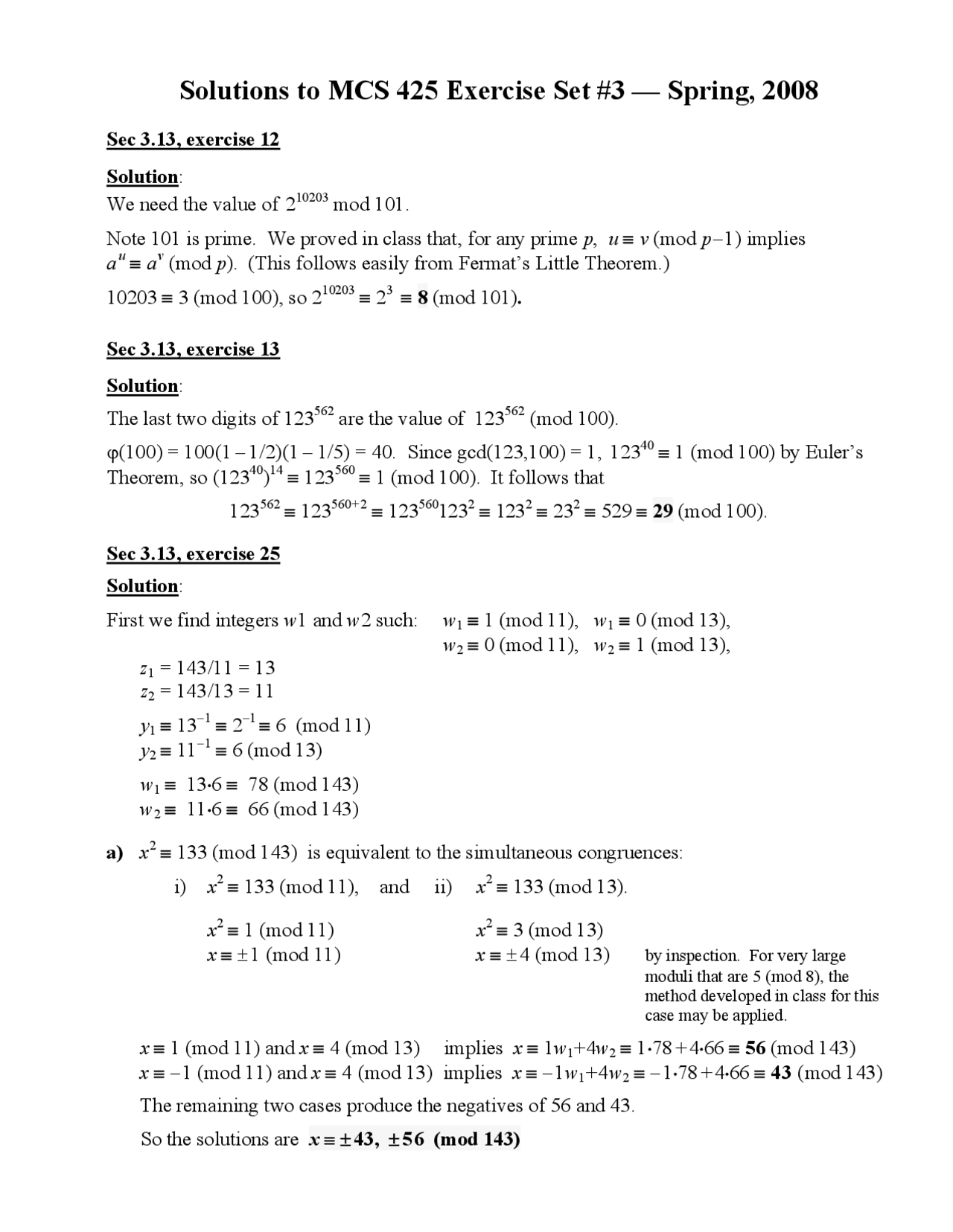 Exercise Solution - Code and Cryptography | MCS 425 - Docsity