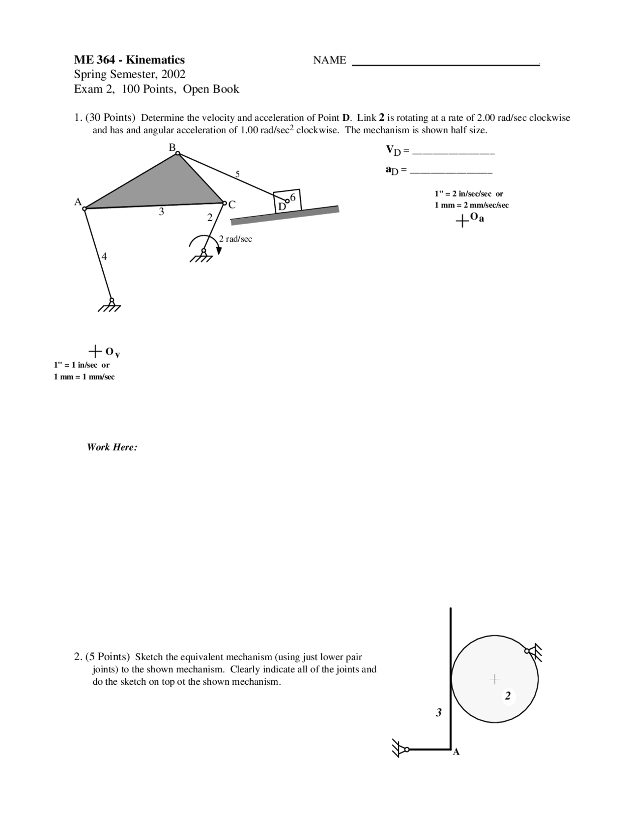 5 Questions on Kinematics - Exam 2 | MAE 364 - Docsity