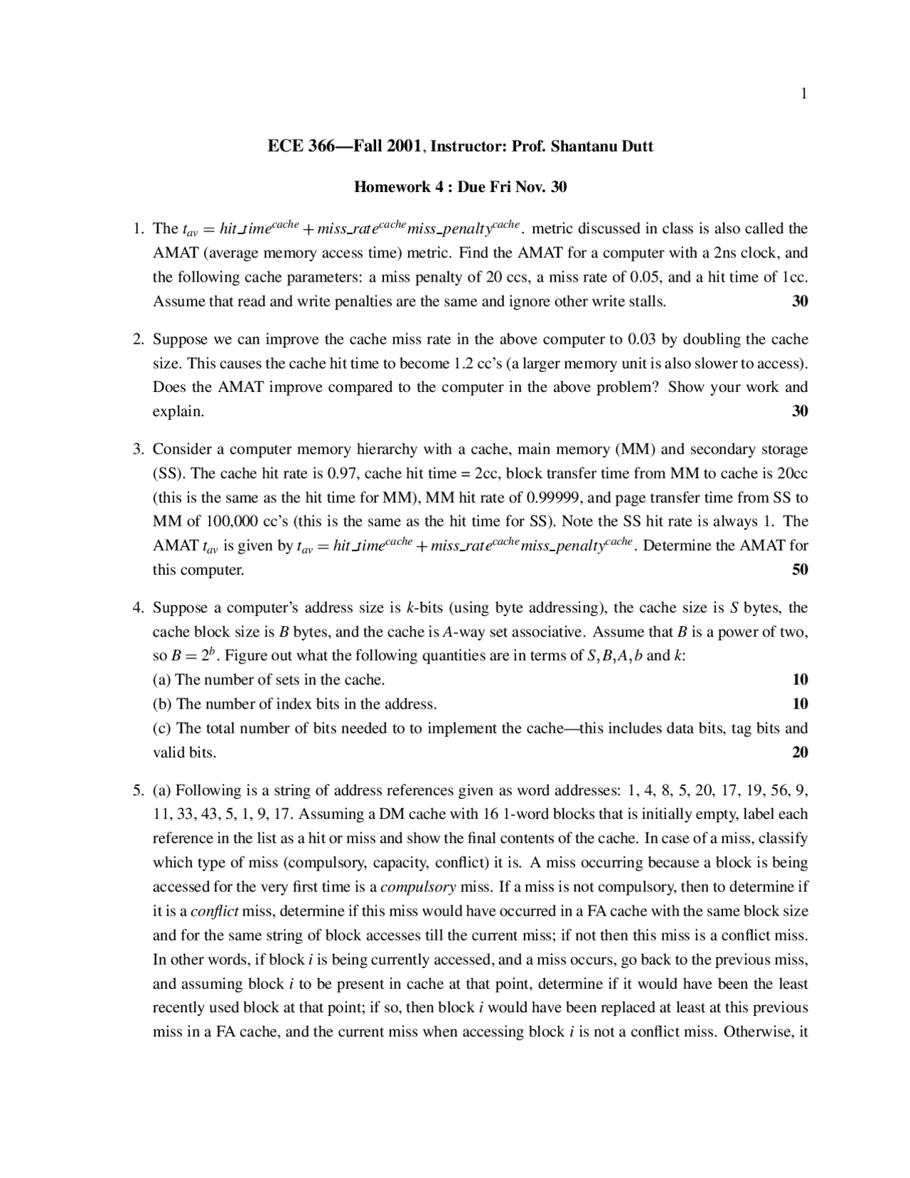 Questions For Assignment 4 Computer Organization Ii Ece 366 Docsity