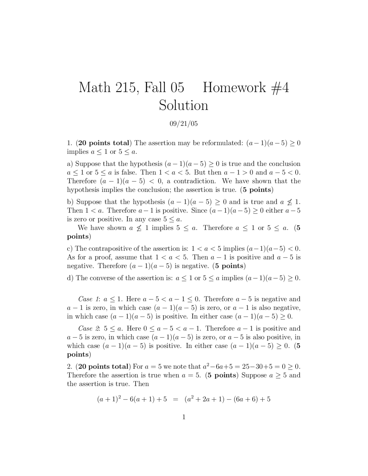 Introduction to Advanced Mathematics - Homework 4 Solutions | MATH 215 ...