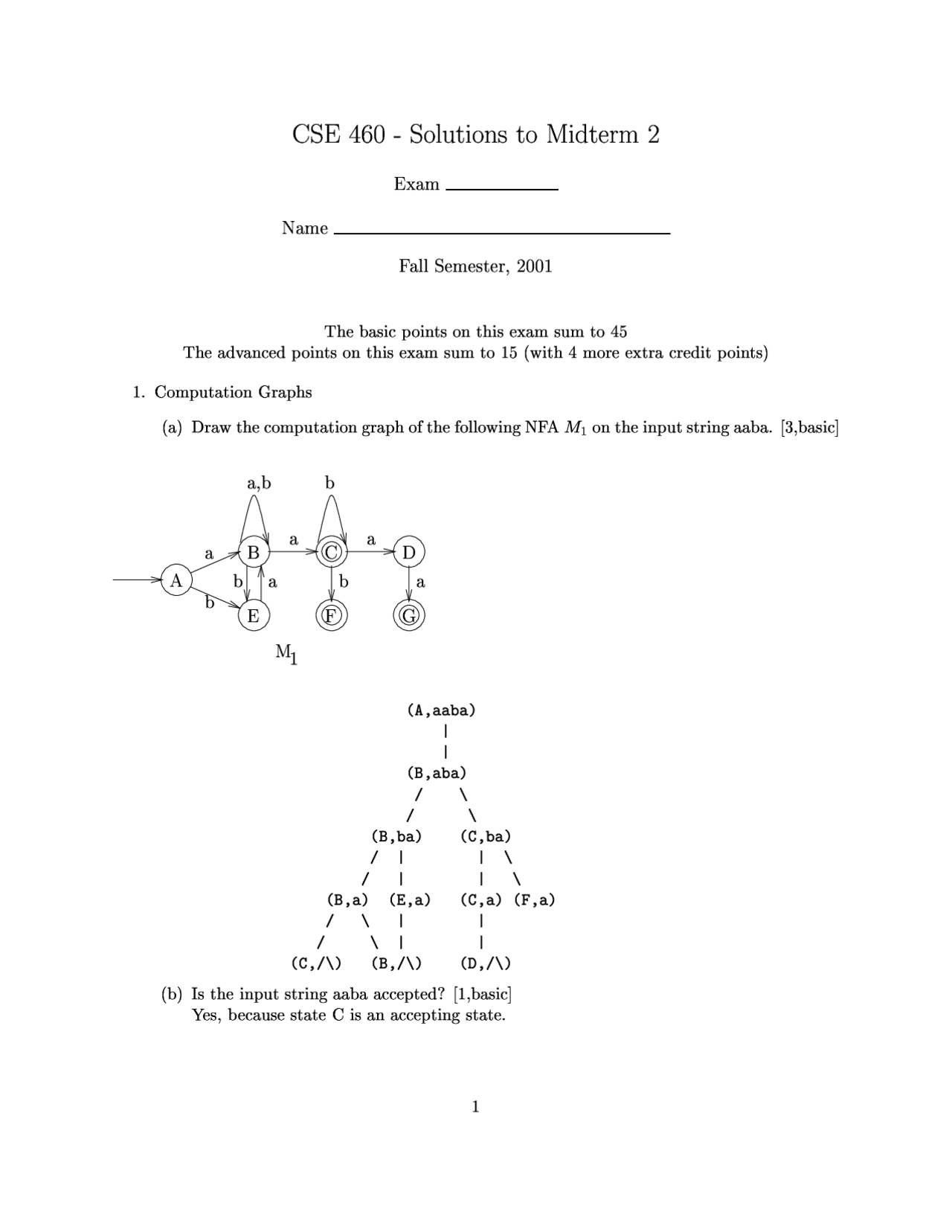 Solutions To Midterm Exam Computability And Languages Cse 460 Docsity