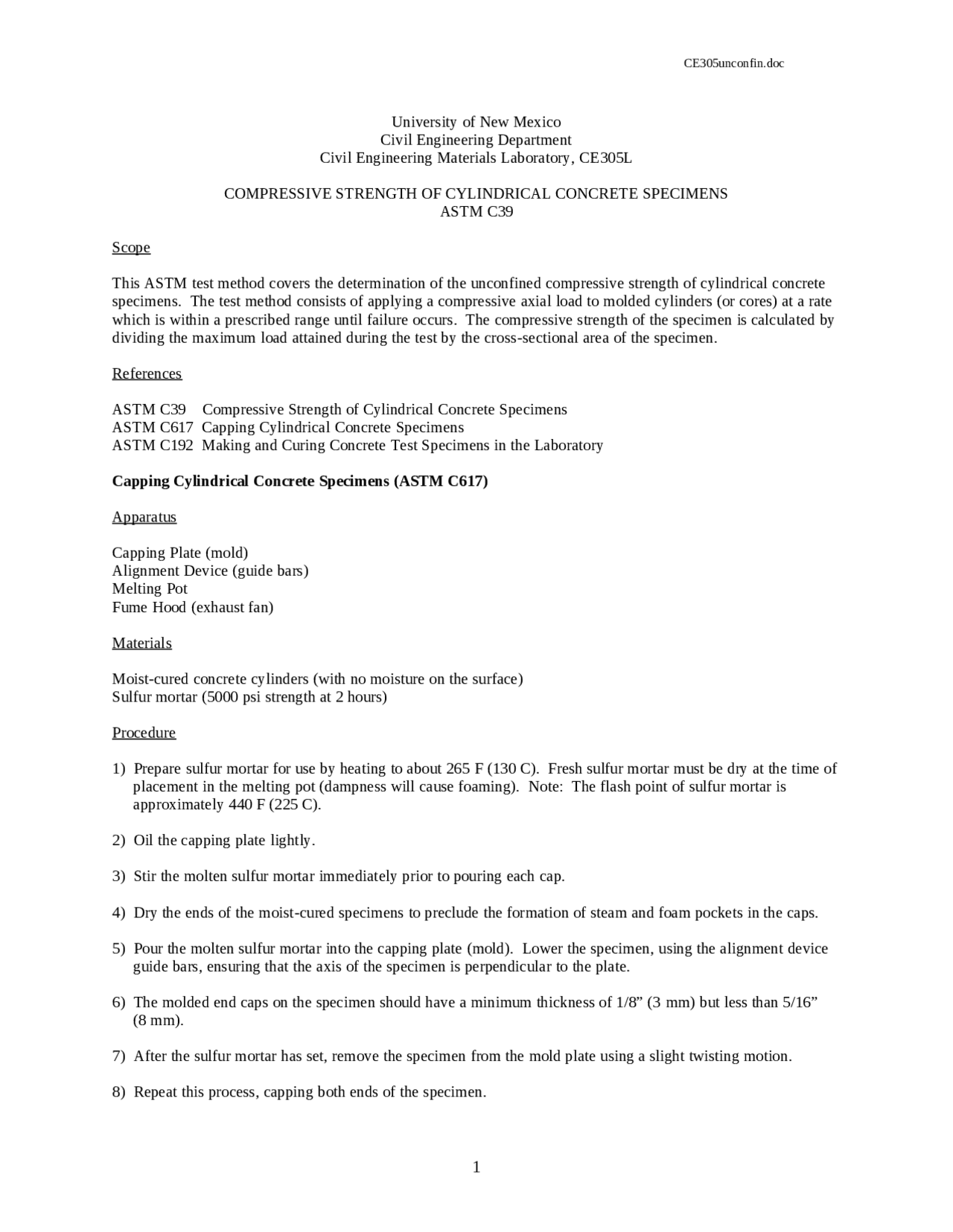 Compressive Strength Of Cylindrical Concrete Specimens Ce 305 Docsity