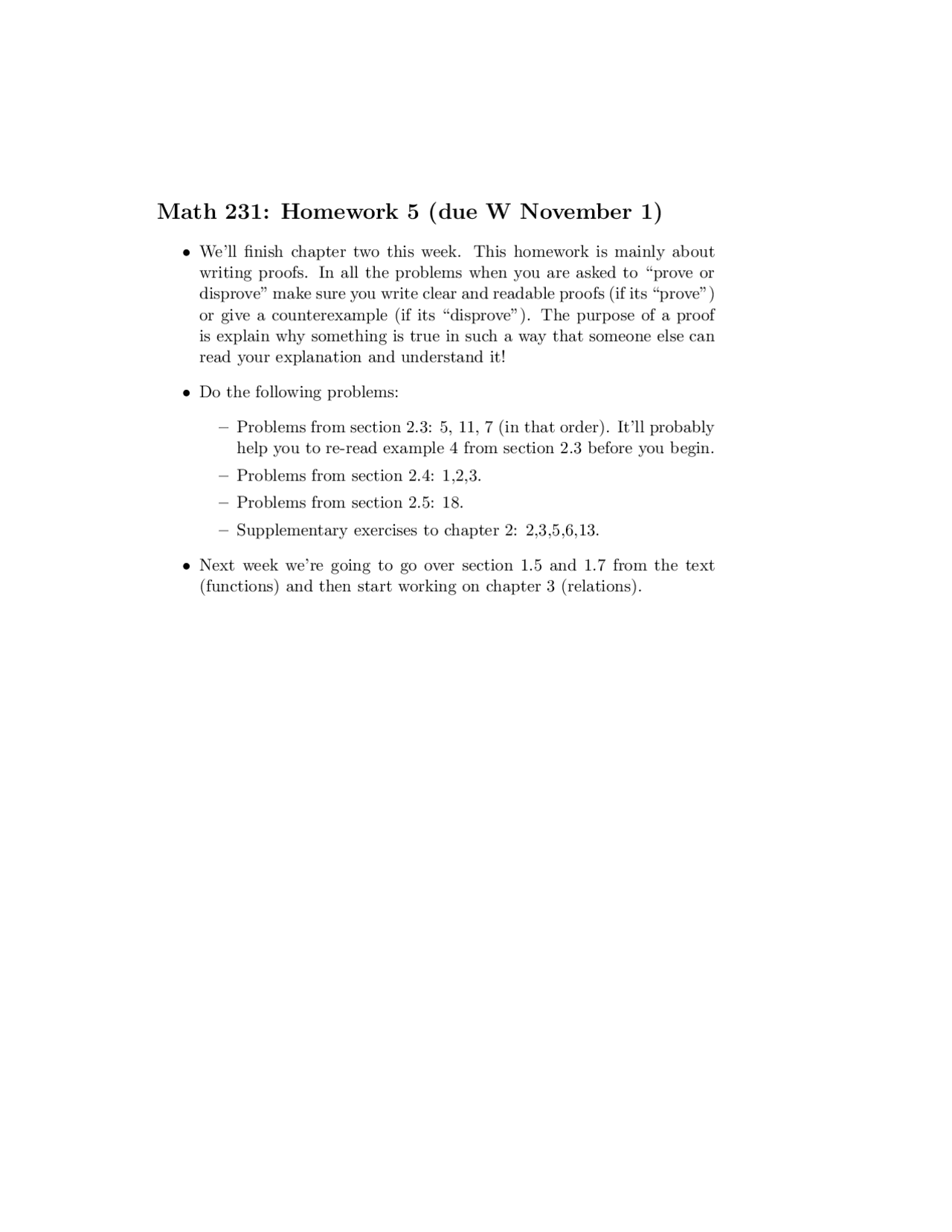 Problems For Assignment 5 Elementary Discrete Mathematics Math 231