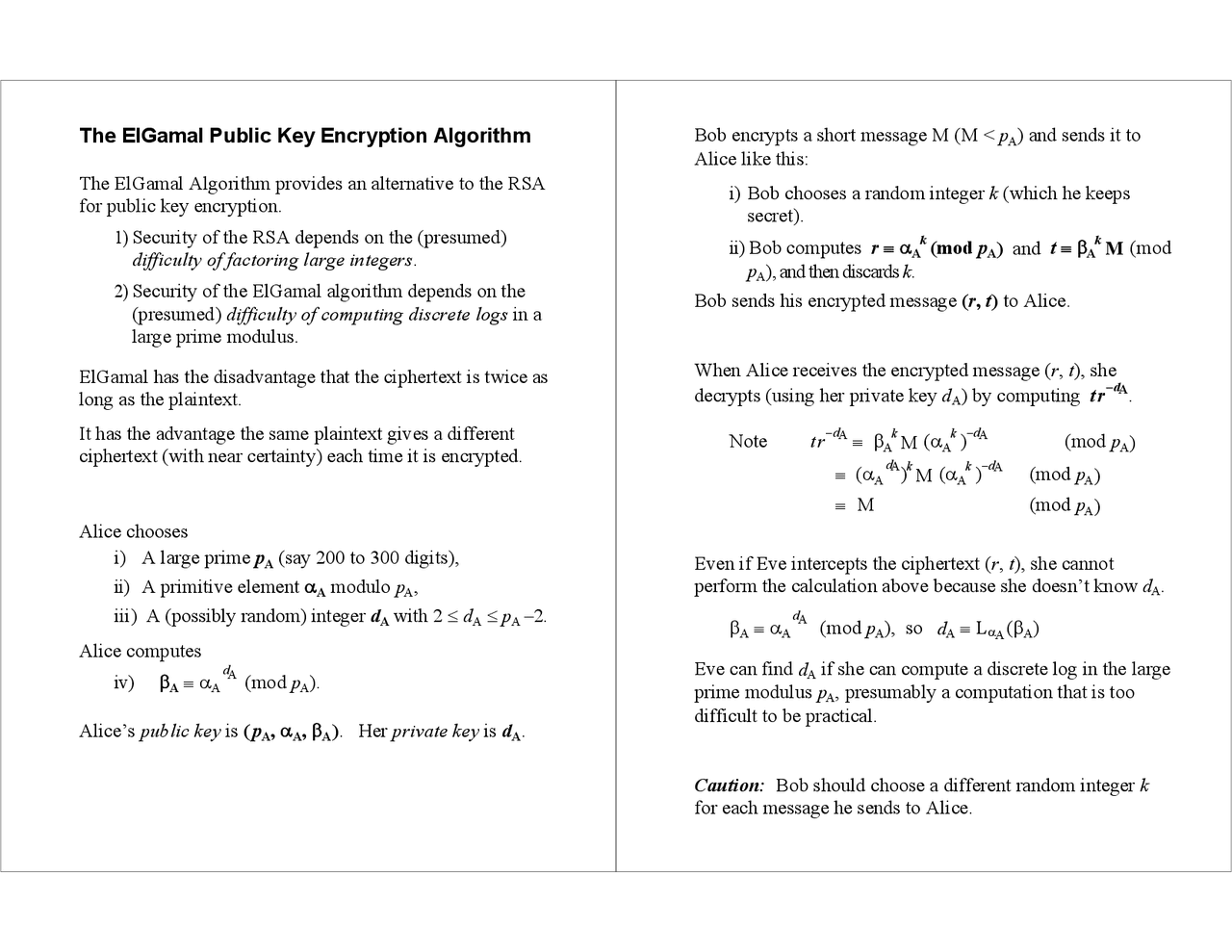 The Elgamal Public Key Encryption Algorithm Mcs 425 Docsity