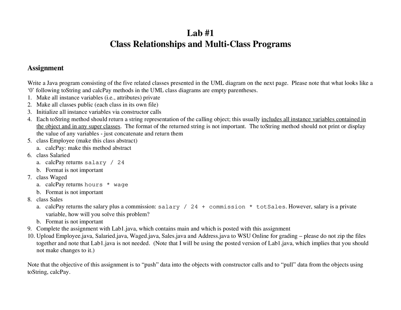 Lab 1 Class Relationships And Multi Class Programs Cs 3230 Docsity