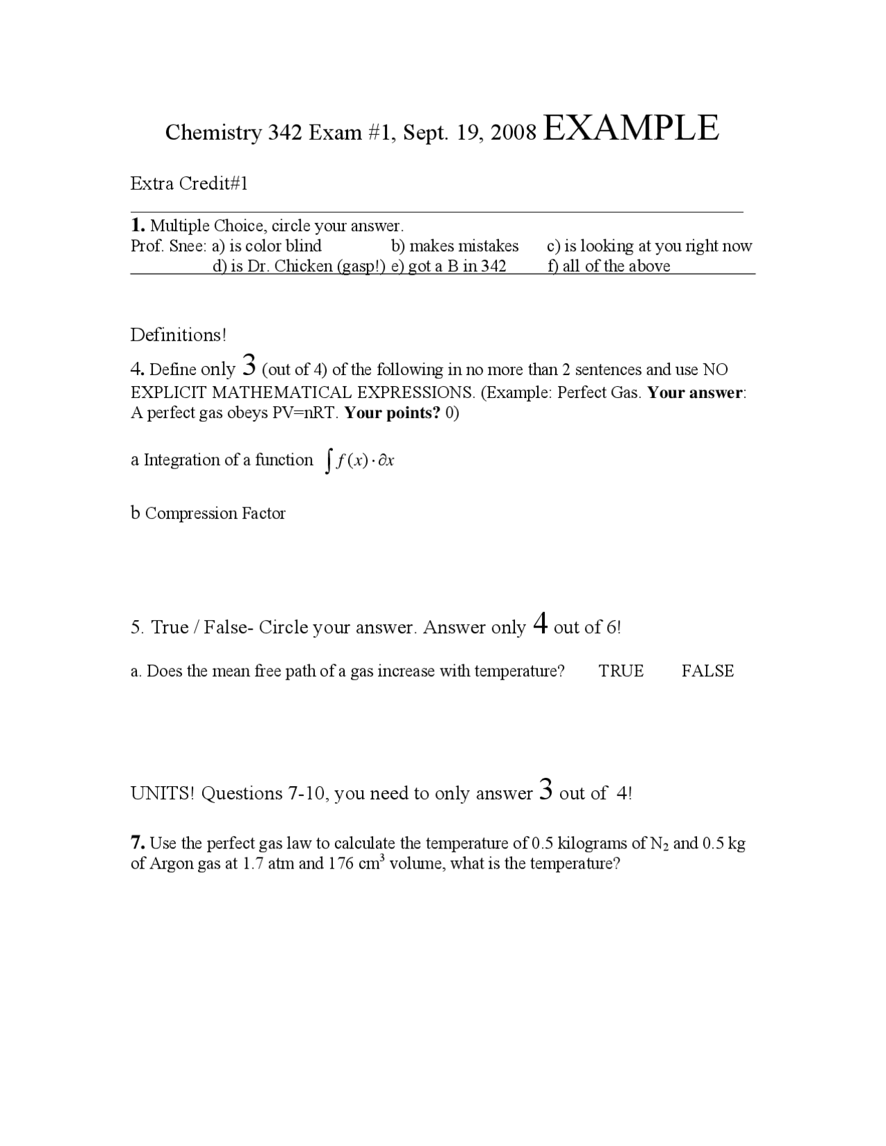 14 Questions - Physical Chemistry 1 - Exam 1 | CHEM 342 - Docsity