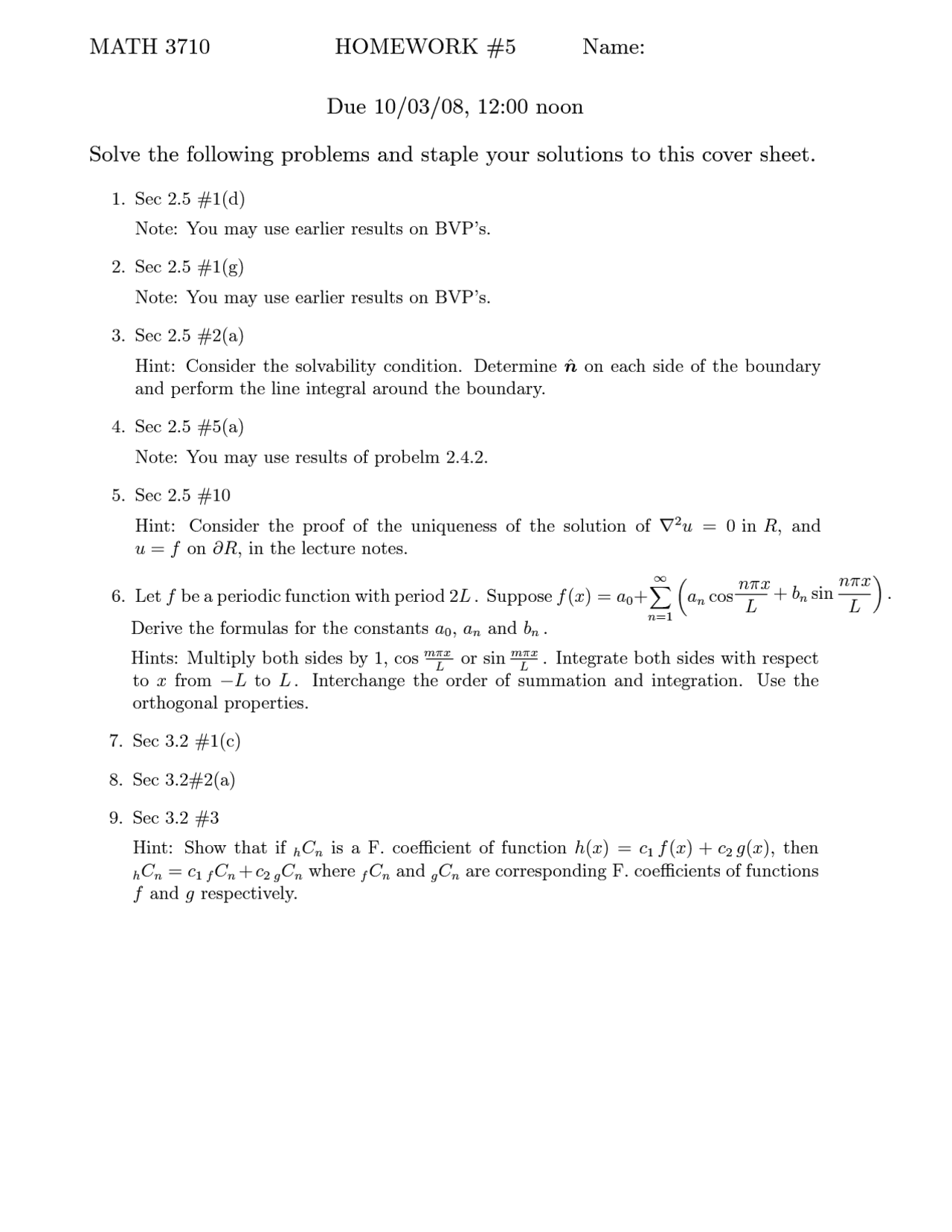 9 Unsolved Questions For Assignment 5 Boundary Value Problems Math