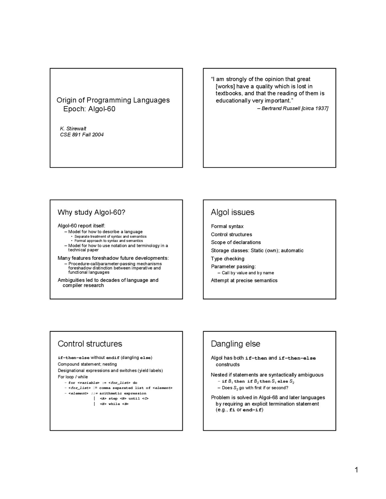 Origin of Programming Languages - Lecture Slides | CSE 891 - Docsity