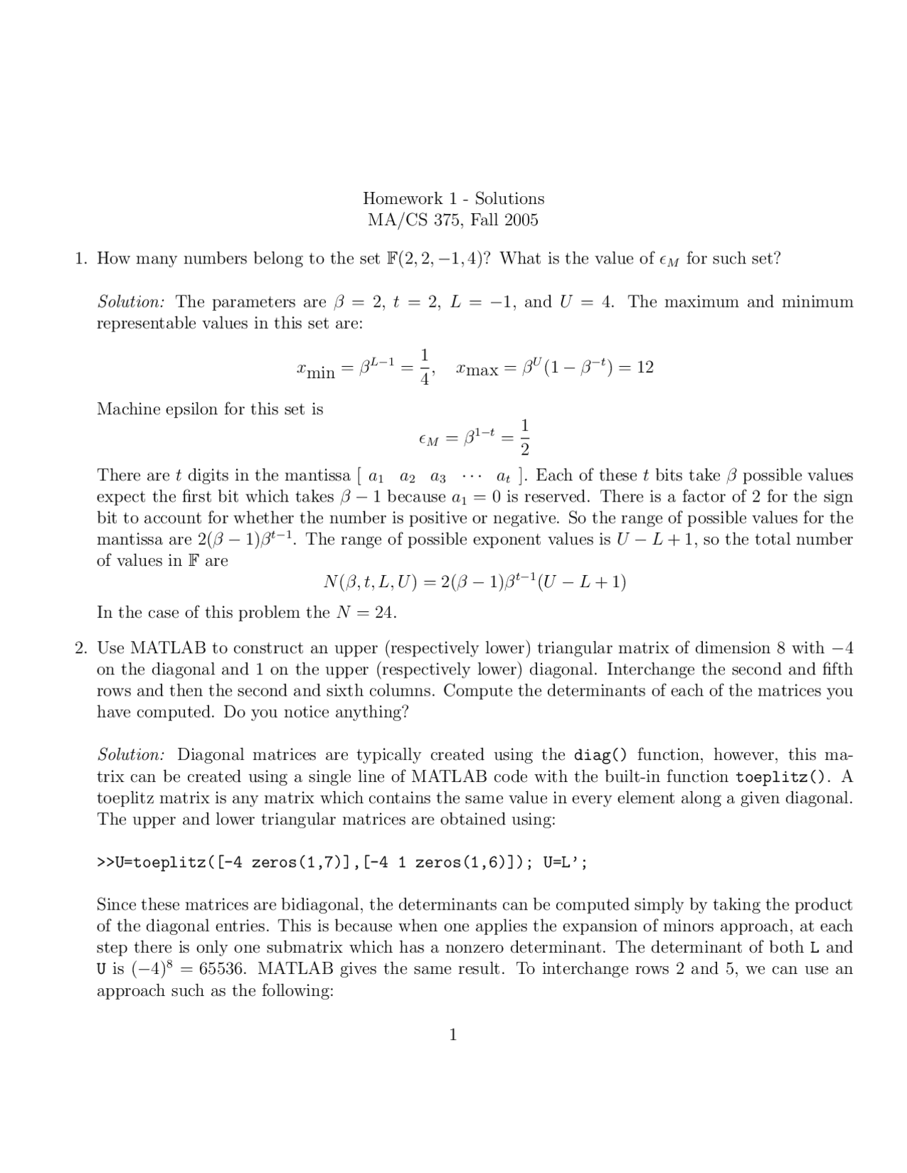 Homework 1 Solutions Introduction To Numerical Computing Cs 375