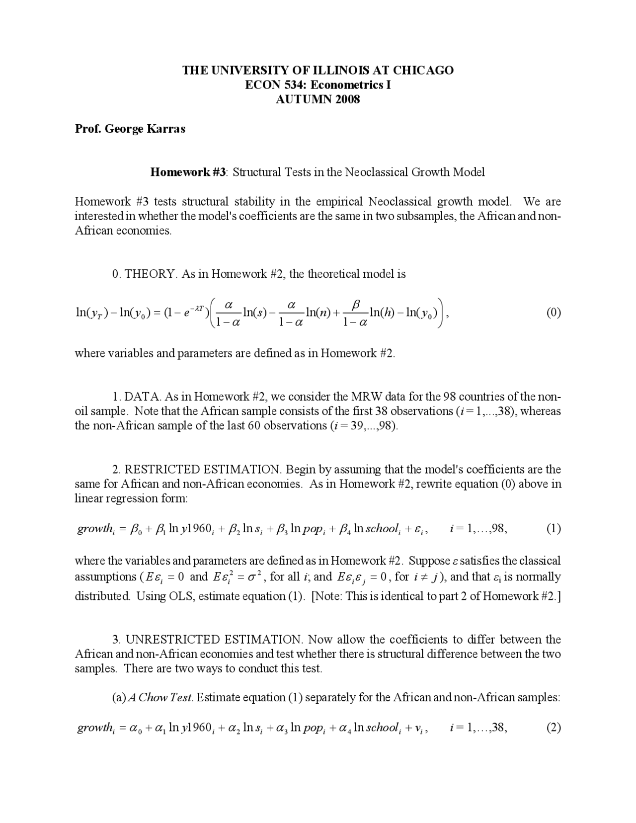 Homework 3 Solutions Econometrics I Econ 534 Docsity