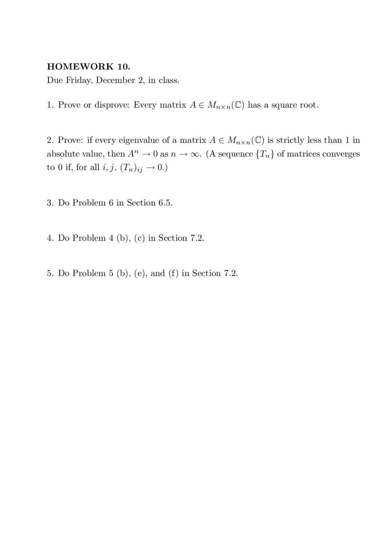 Assignment 10 For Linear Algebra Math 5300 Docsity