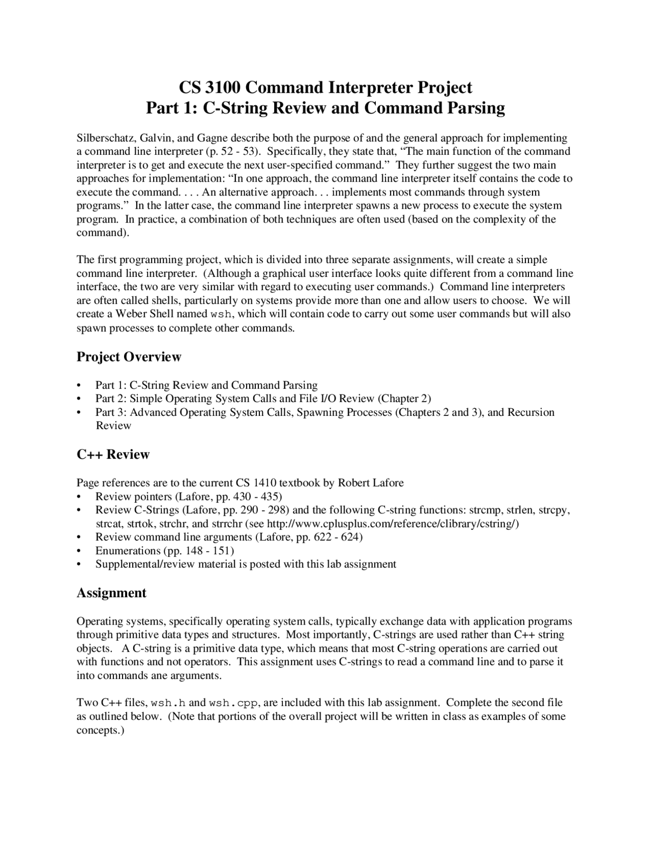 Command Interpreter Project Operating Systems Cs 3100 Docsity