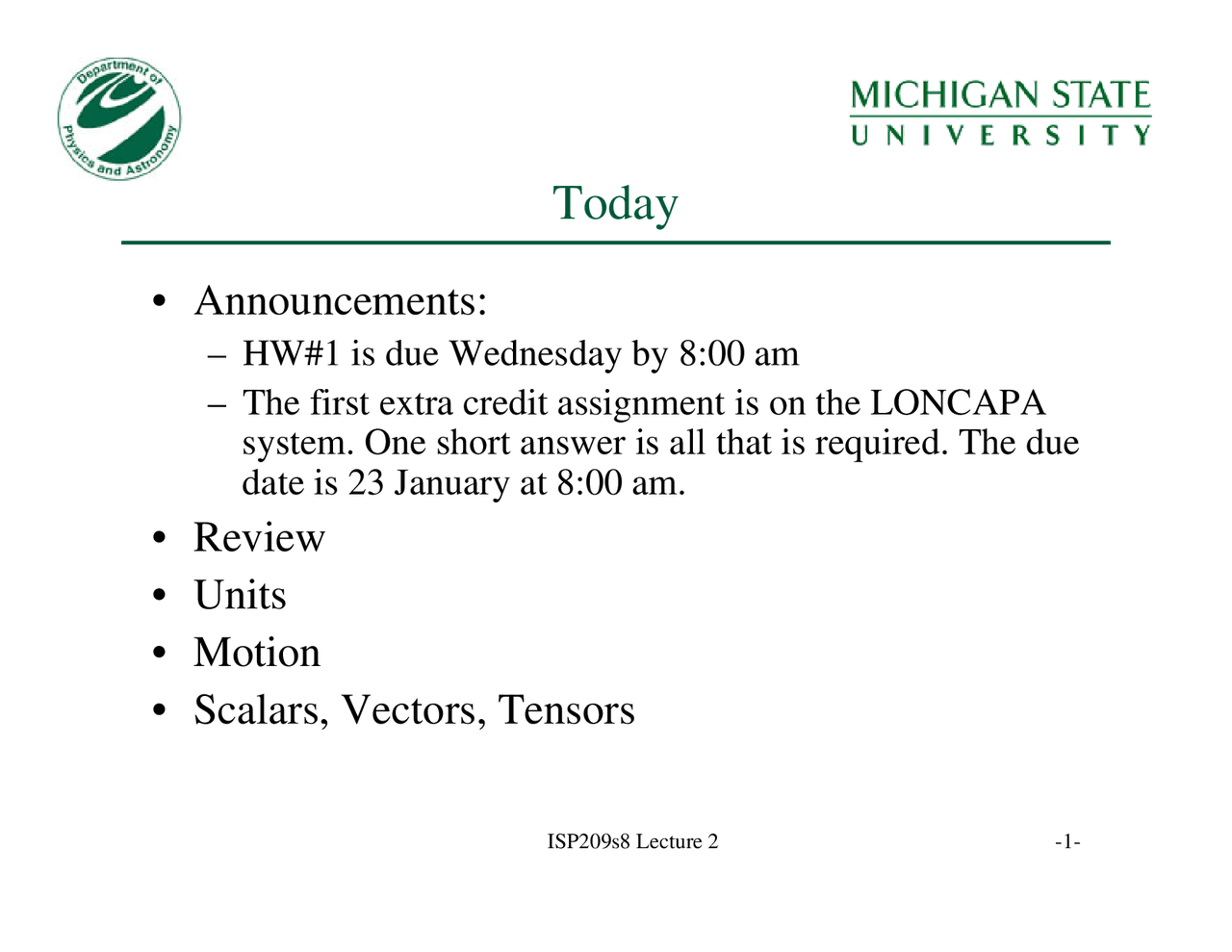 Scalars Vectors And Tensors Lecture Slides Isp 209 Docsity