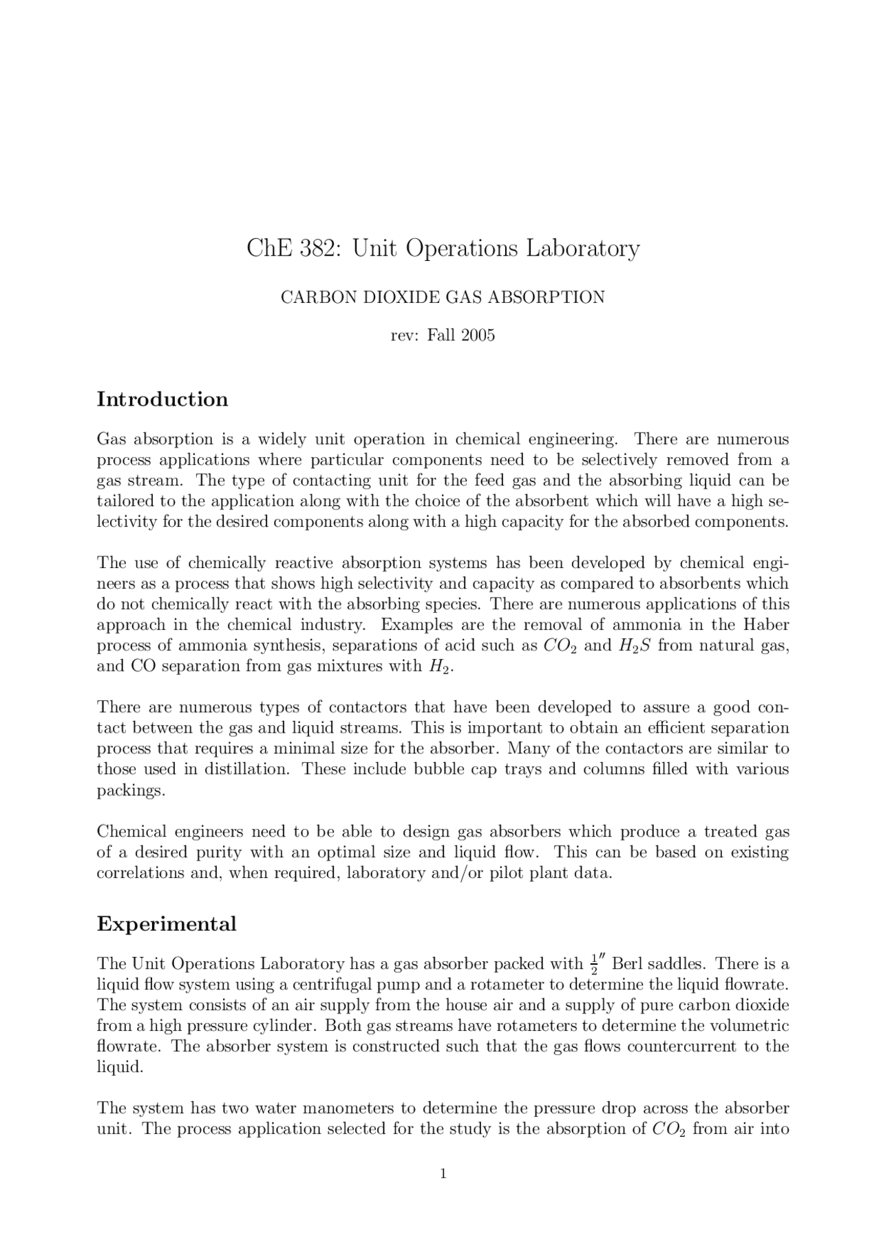 Carbon Dioxide Gas Absorption - Chemical Engineering Laboratory II ...