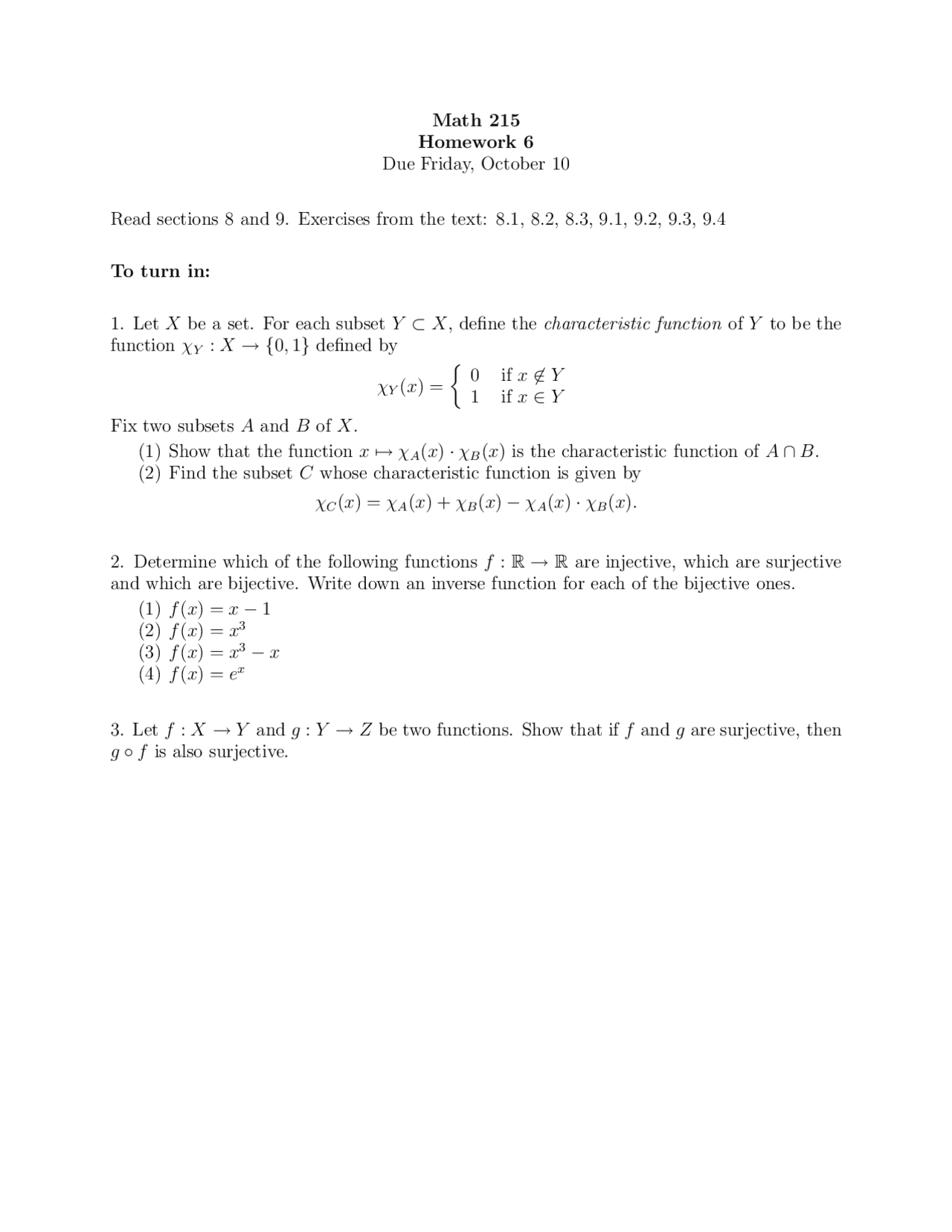 Homework 6 - Introduction to Advanced Mathematics | MATH 215 - Docsity