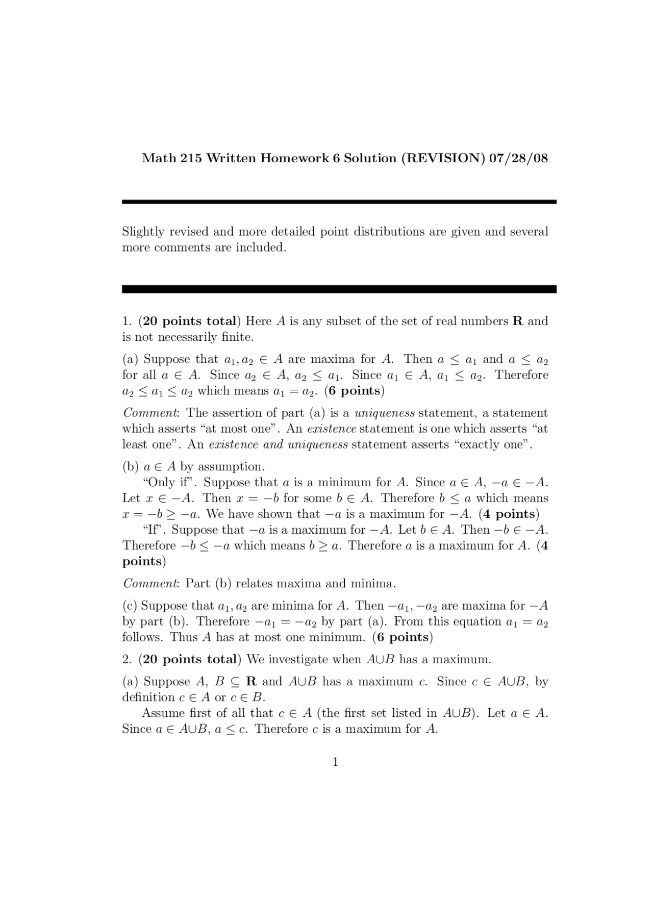 Homework 6 Solutions Introduction To Advanced Mathematics Math 215