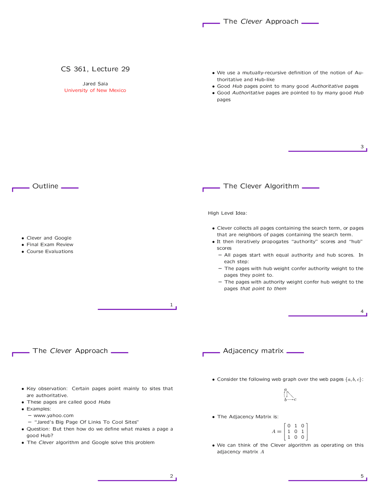 Clever and Google, Course Evaluations - Lecture Slides | CS 361L - Docsity