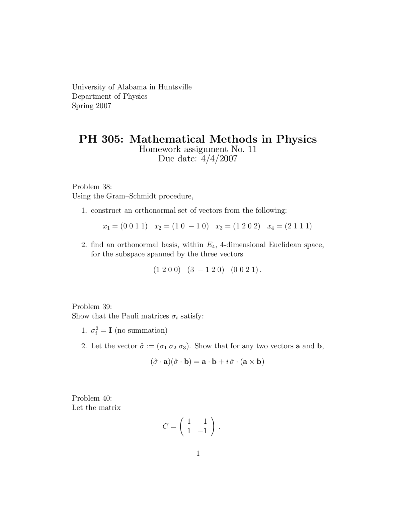 Assignment 11 Sample Questions Mathematical Methods In Physics Ph