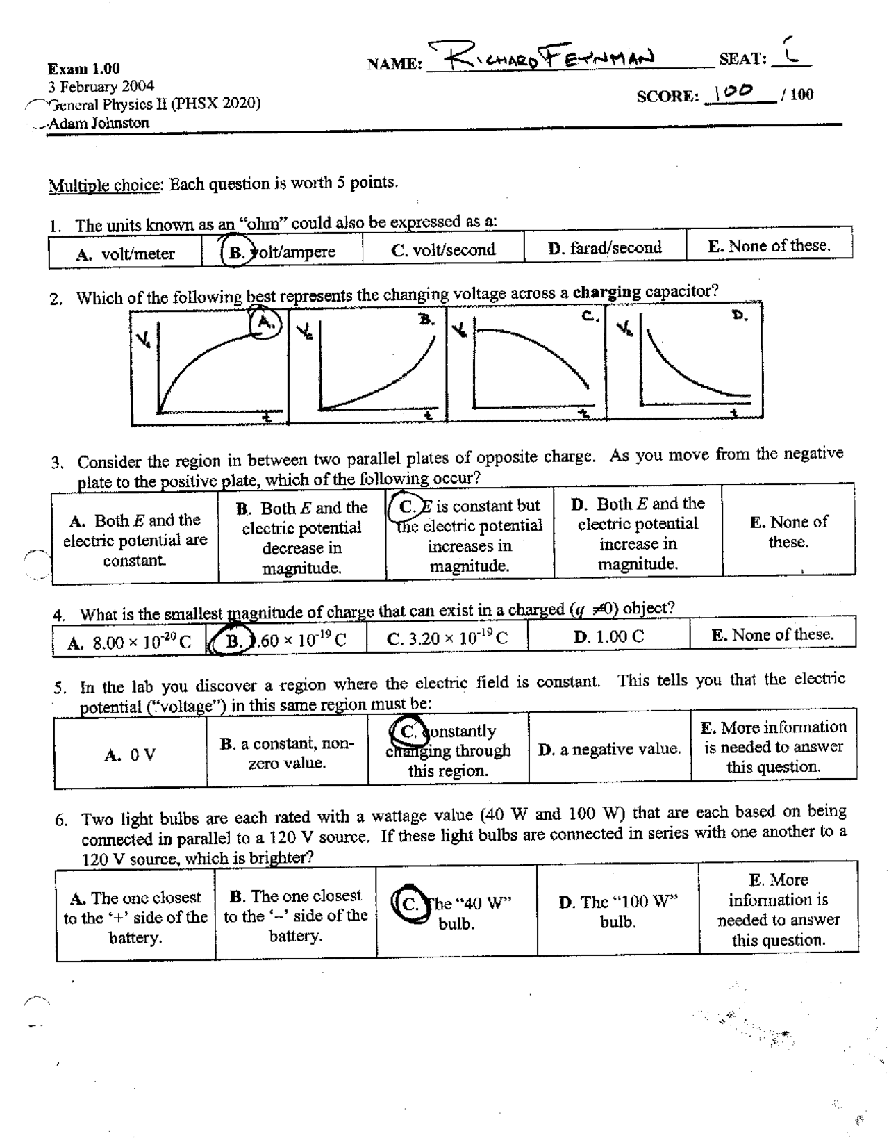 Solution To Practice Exam 1 Si College Physics Ii Phys 2020 Docsity