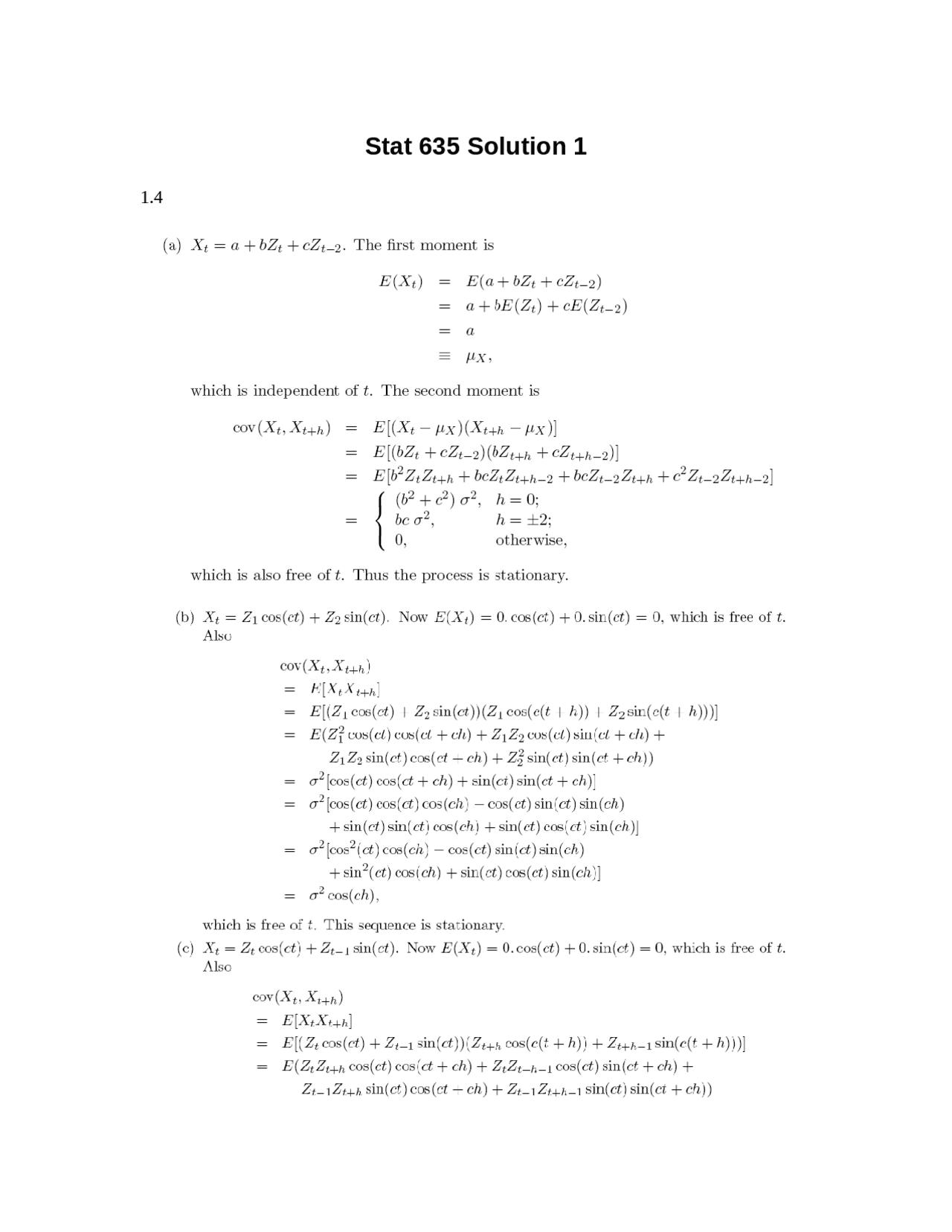Final Exam With Solution Statistical Analysis Of Time Series Stat