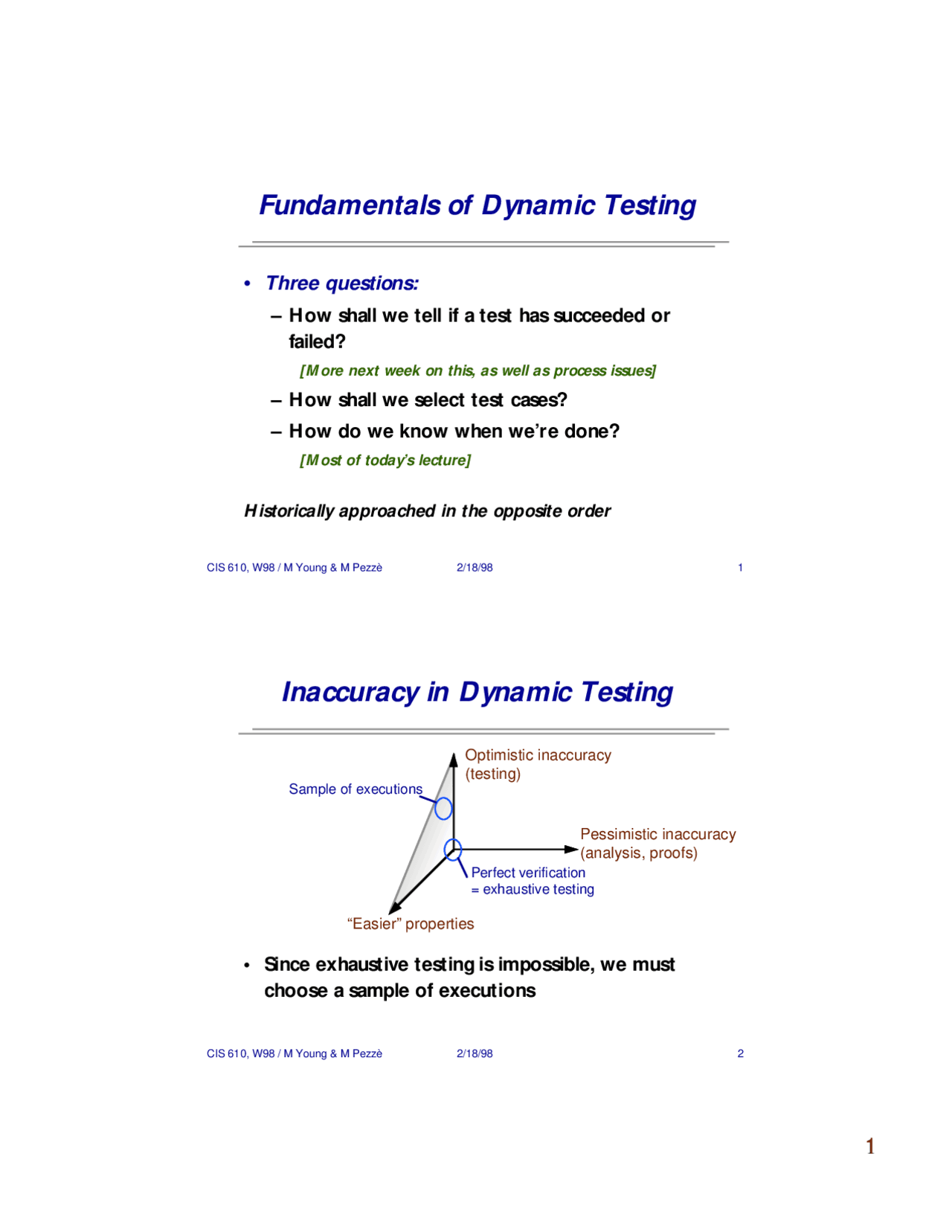 Fundamental of Dynamic Testing - Possible Goals of Testing, Notes | CIS ...