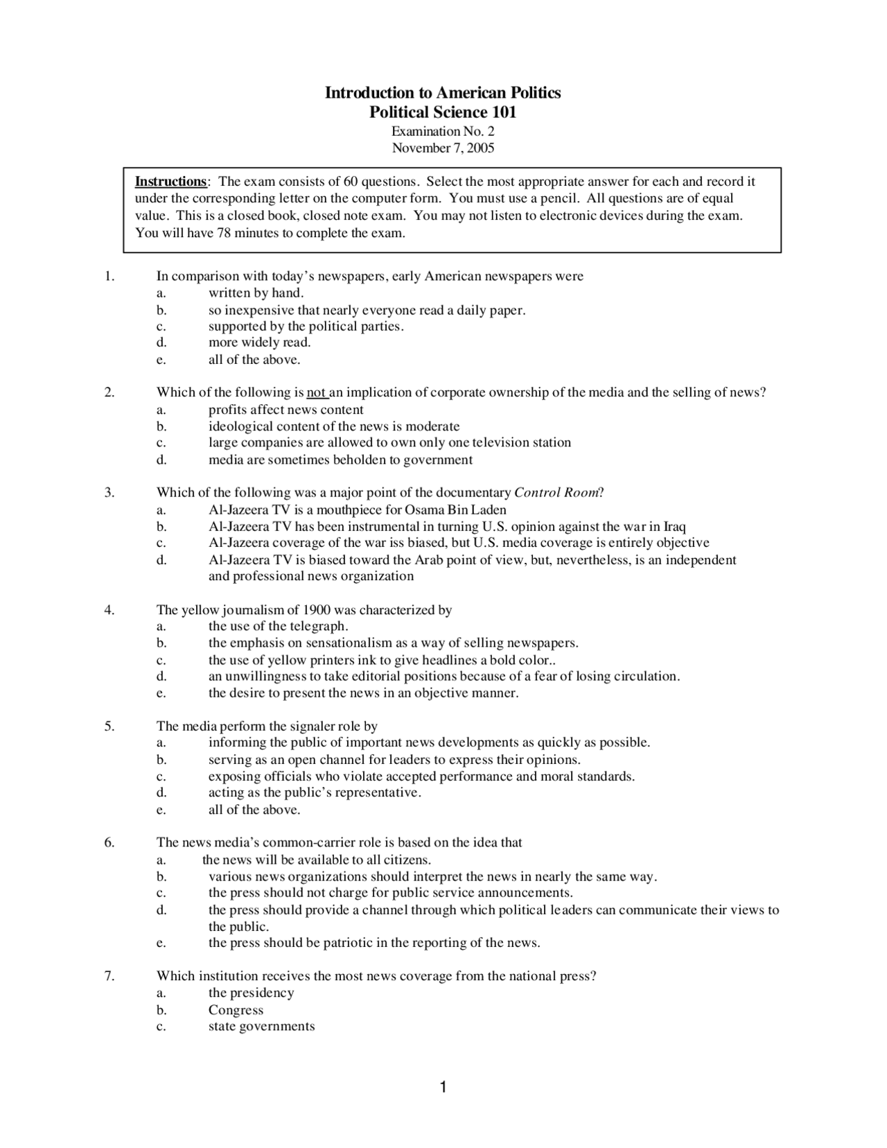 Practice Exam 2 Introduction To American Politics Politsc 101 Docsity