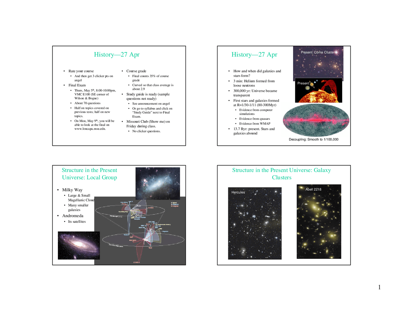 Structure In The Present Universe Galaxy Clusters Slides Isp 205