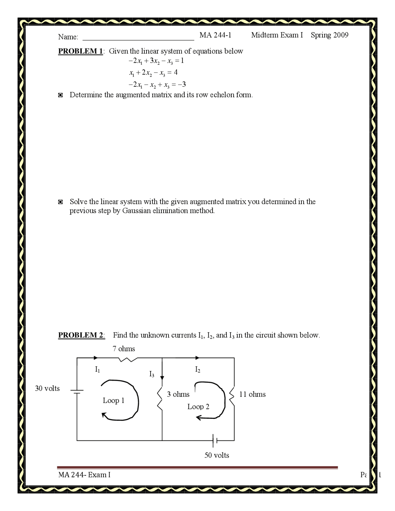 4problems In Midterm Introduction To Linear Algebra Ma 244 Docsity