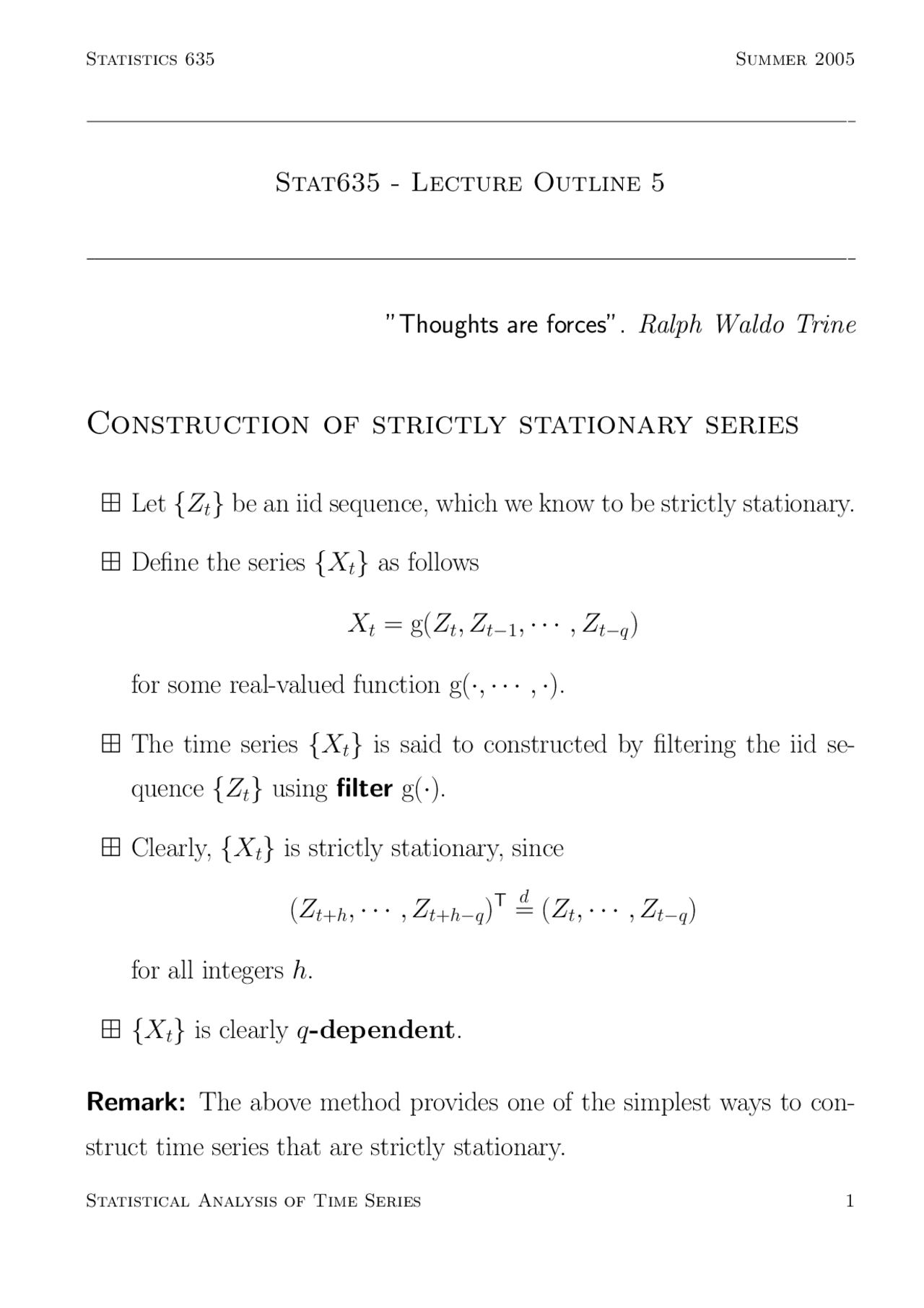 Construction of Strictly Stationary Series - Statistical Analysis of Time Series | STAT 635 ...