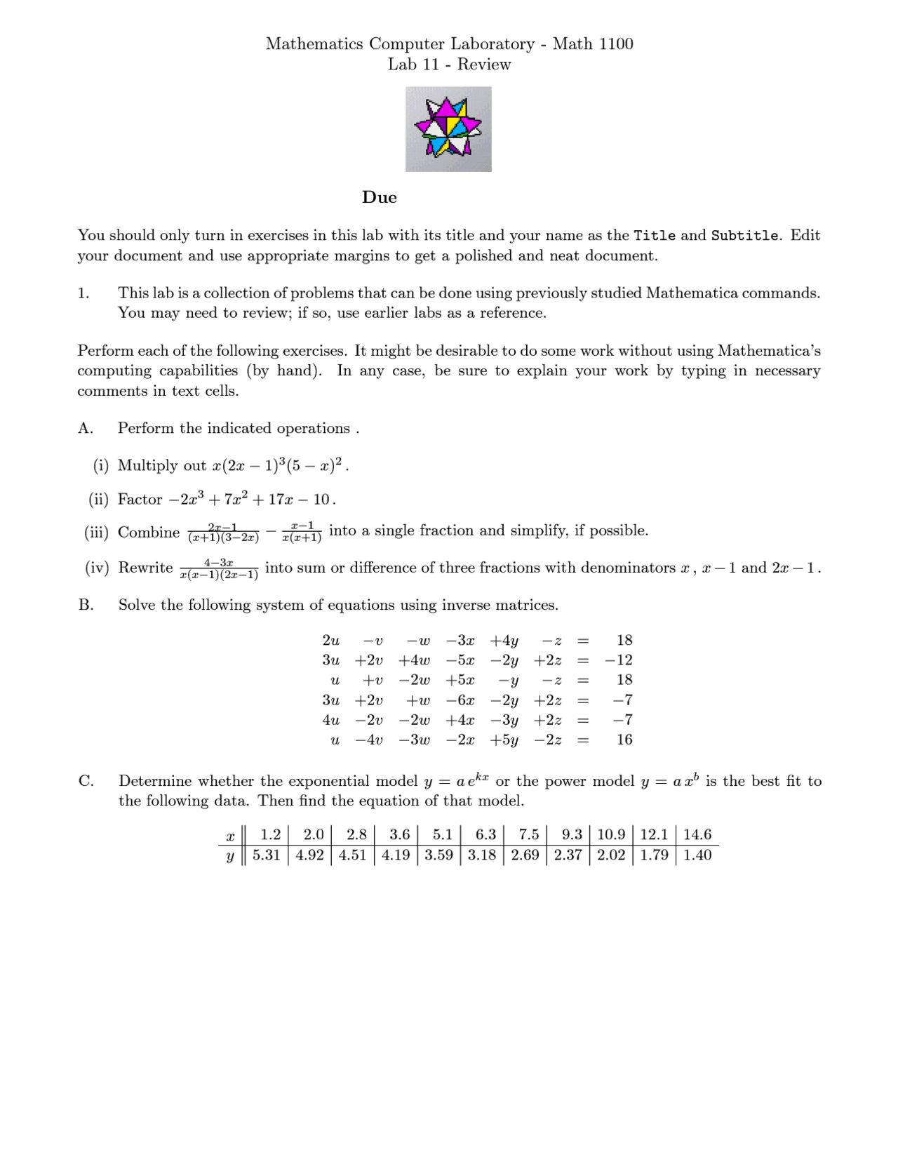 Mathematics Lab: Collection of Mathematica Problems and Equations ...