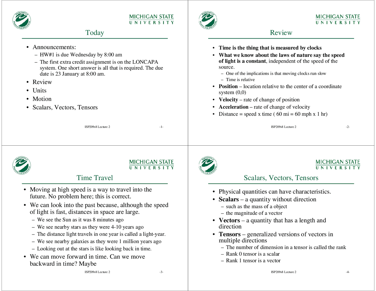 Scalars Vectors Tensors Units Motion Lecture Slides Isp 209