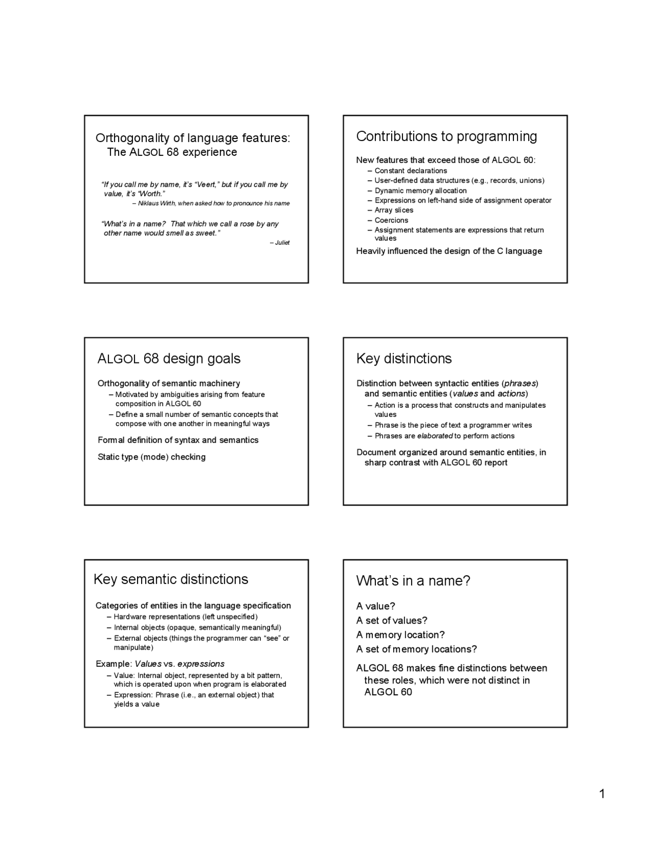 Orthogonality of Language Features - Lecture Slides | CSE 891 - Docsity