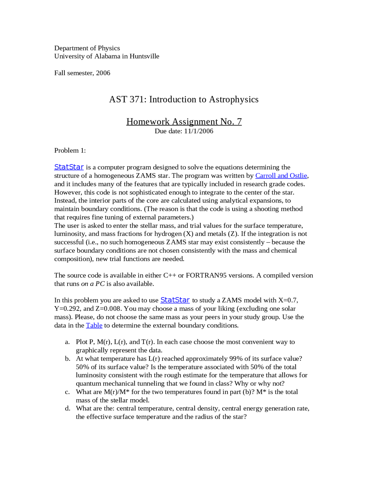 Introduction To Astrophysics Assignment 7 Practice Questions Ast