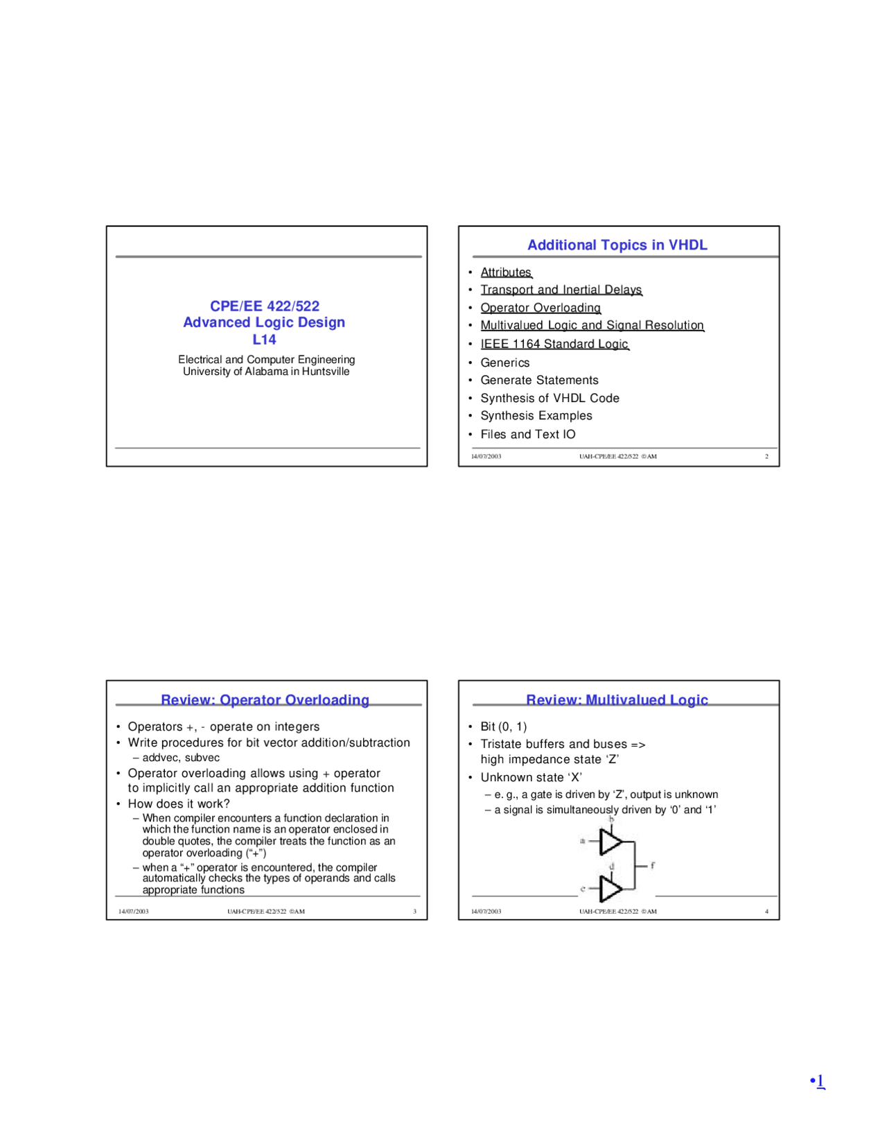 Additional Topics In Vhdl Lecture Slides Ee 422 Docsity