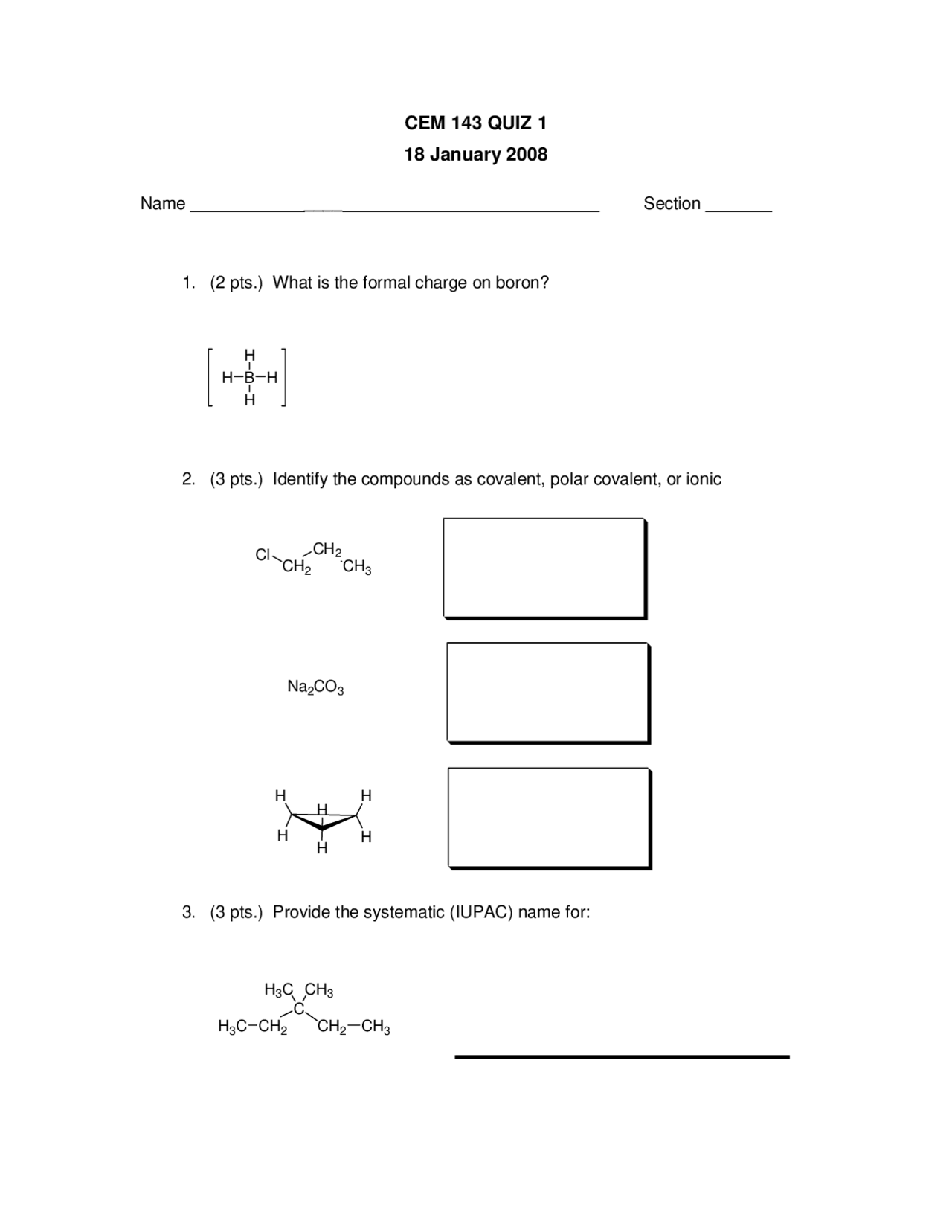 Quiz 1 Unsolved Questions Survey Of Organic Chemistry Cem 143 Docsity