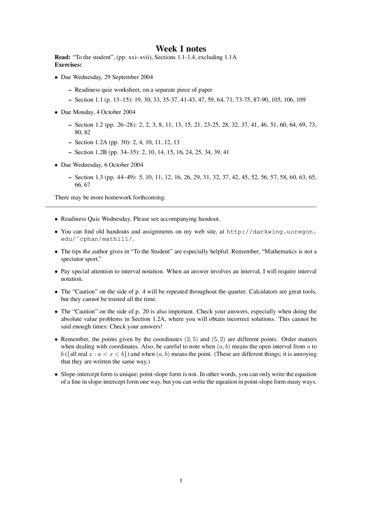 Week 1 Mathematics Class Notes: Sections 1.1-1.3 | Study notes Algebra ...