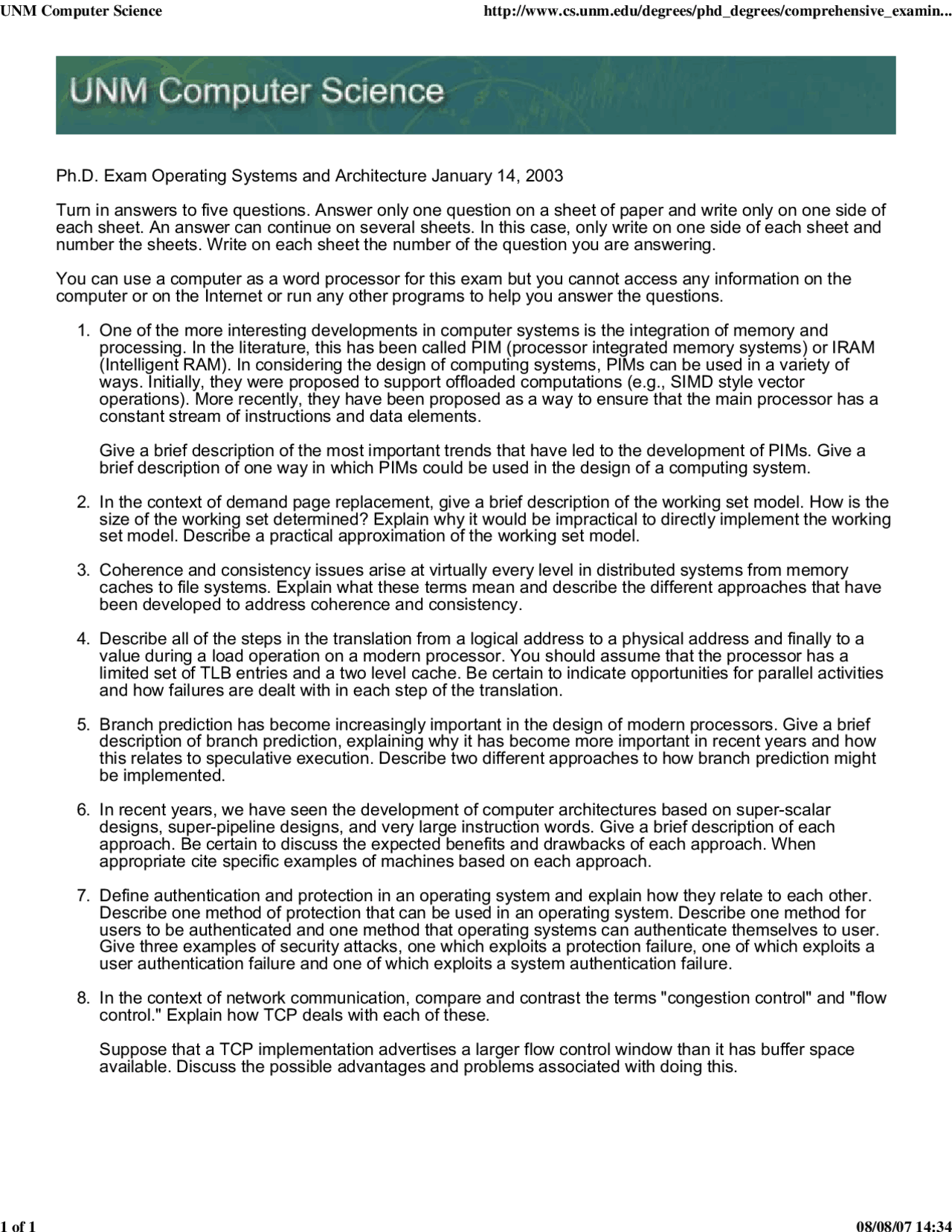 Ph.D. Exam in Computer Science: Operating Systems and Architecture | Exams Programming Languages ...