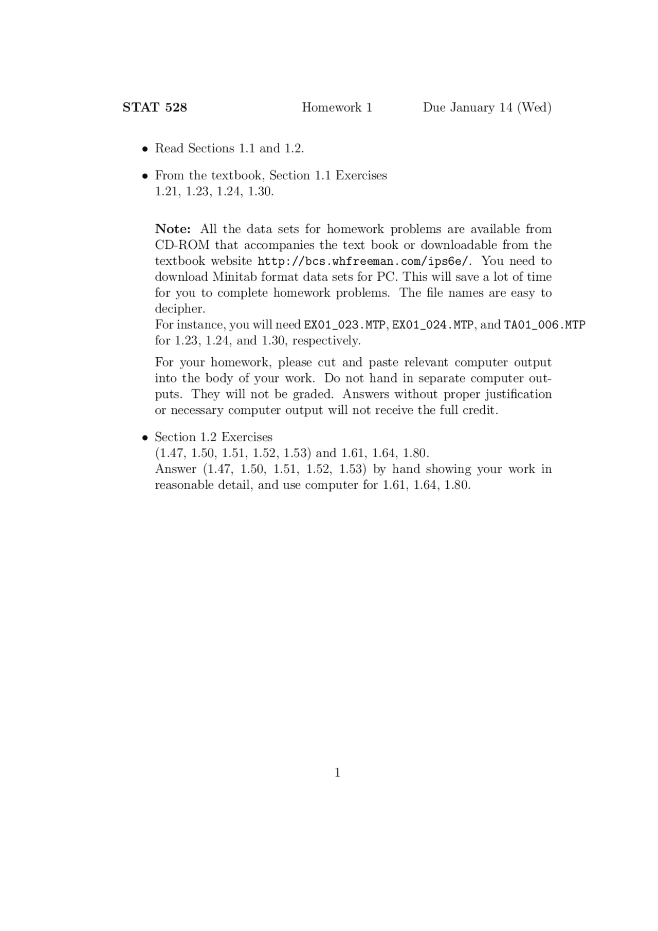 STAT 528 Homework 1: Solutions to Sections 1.1 and 1.2 Exercises - Prof. Yoonkyung Lee ...