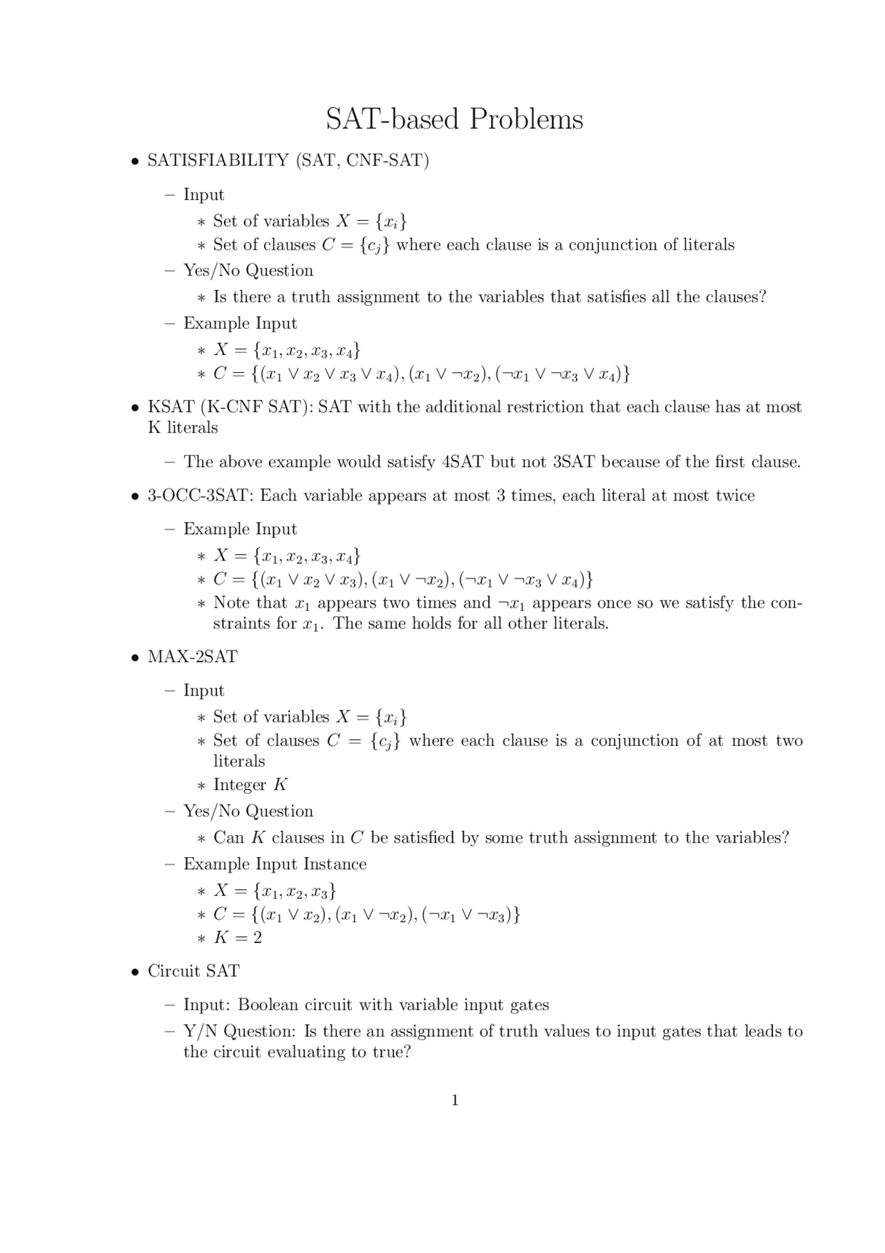 SAT & Graph Theory Problems: SATISFIABILITY, KSAT, 3-OCC-3SAT, MAX-2SAT, HAMILTONIAN PATH ...