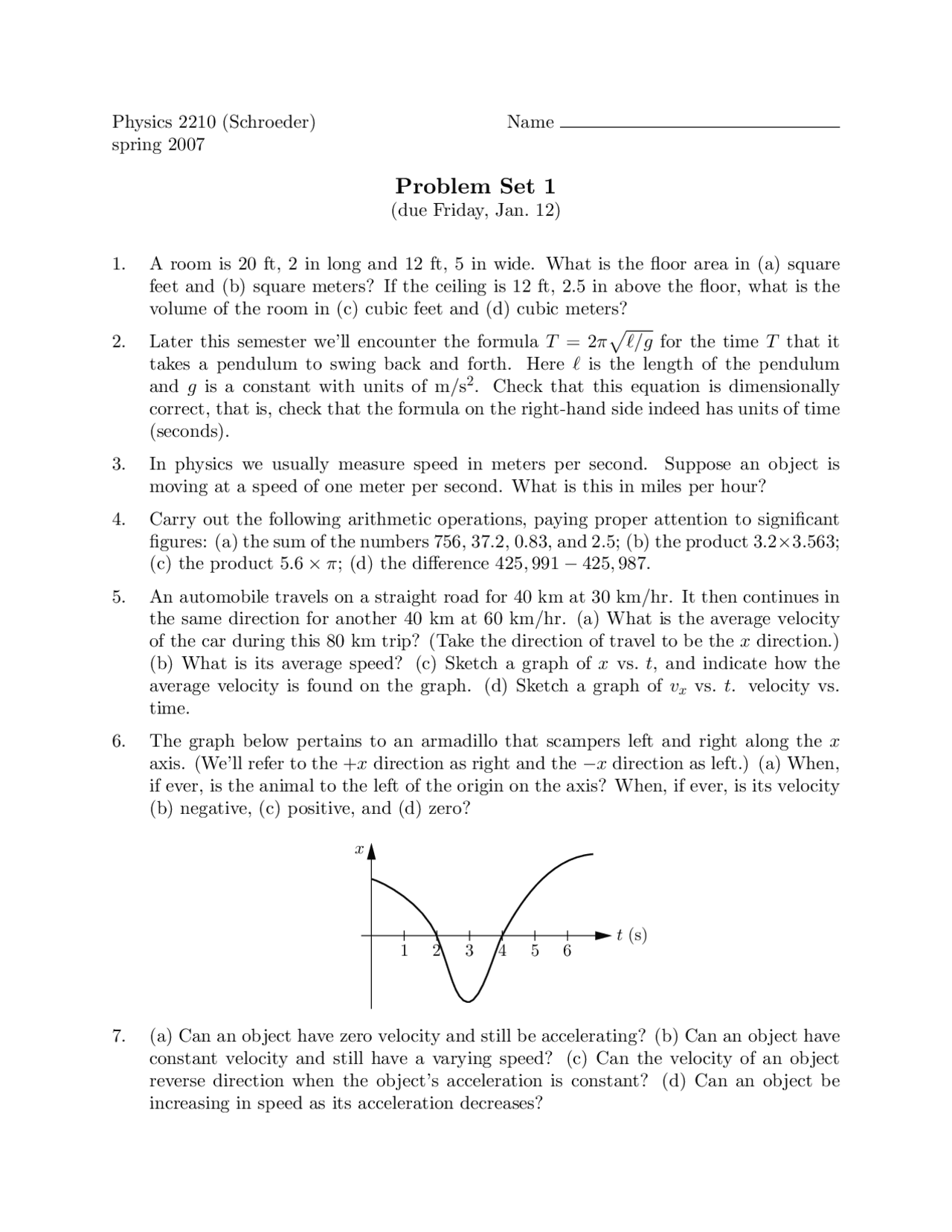 12 Problems on Arithmetic Operations - Problem Set 1 | PHYS 2210 - Docsity