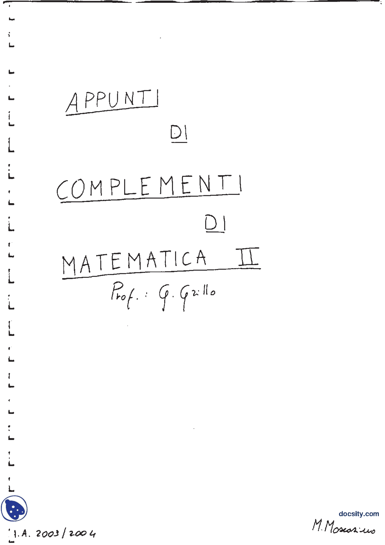 Complementi di matematica 2 - Parte 1 - Docsity