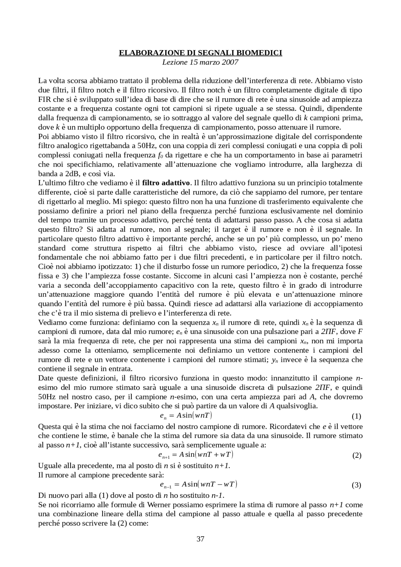 Appunti Di Elaborazione Di Segnali Biomedici Parte 1 Docsity