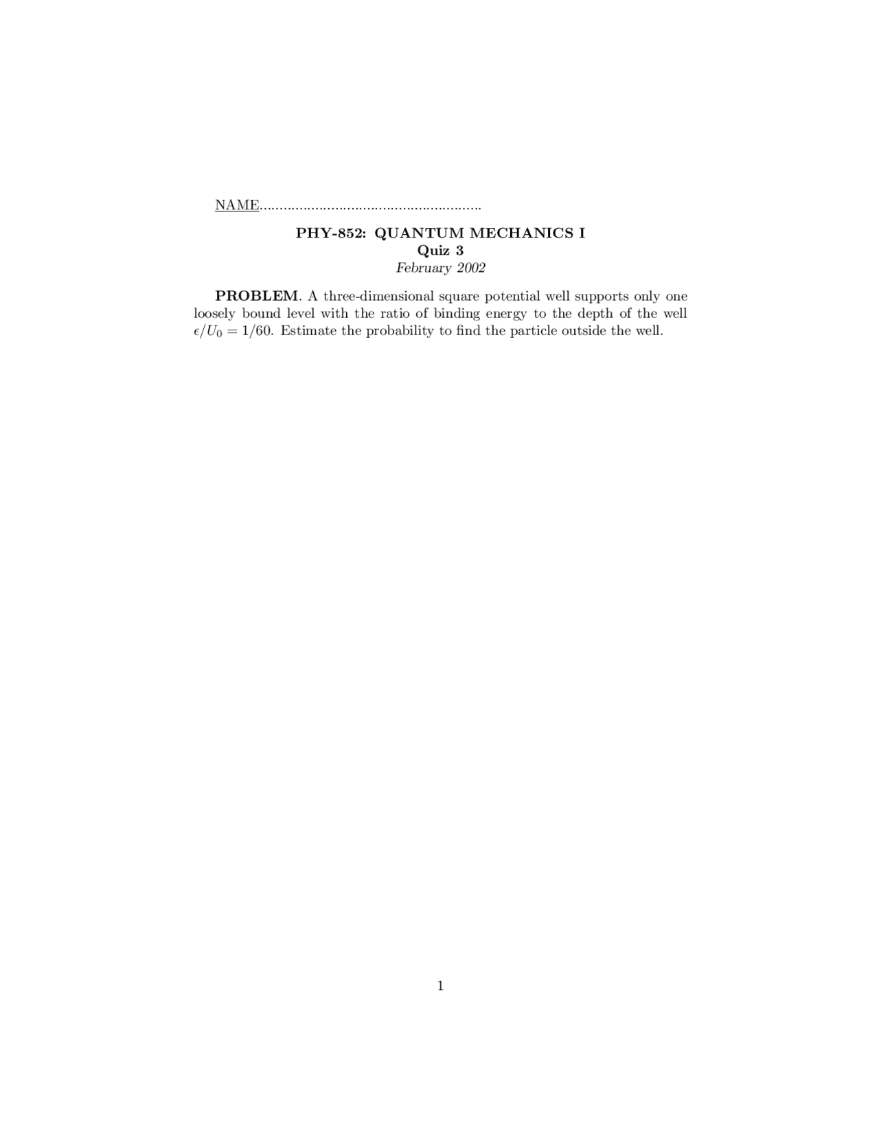 Quiz 3 Solution | Quantum Mechanics II | PHY 852 - Docsity