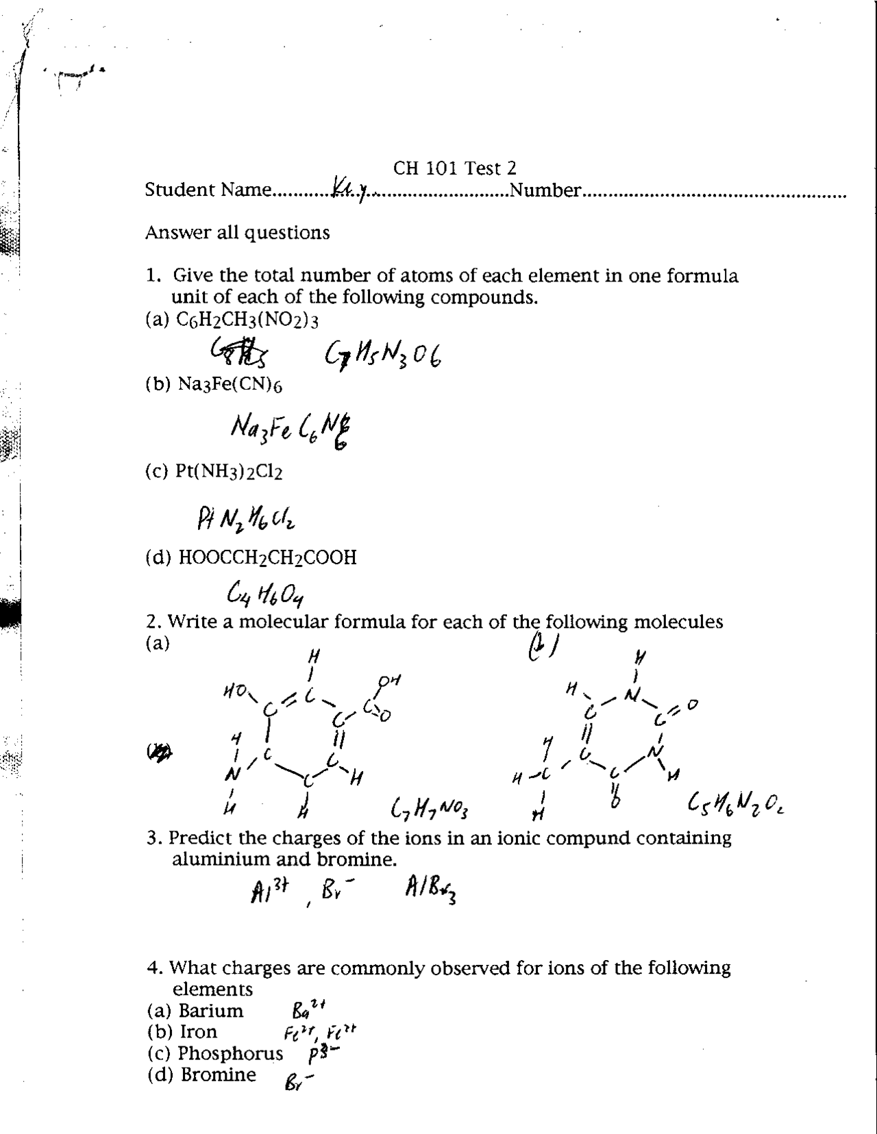 Solution Of Practice Test 2 General Chemistry Ch 101 Docsity